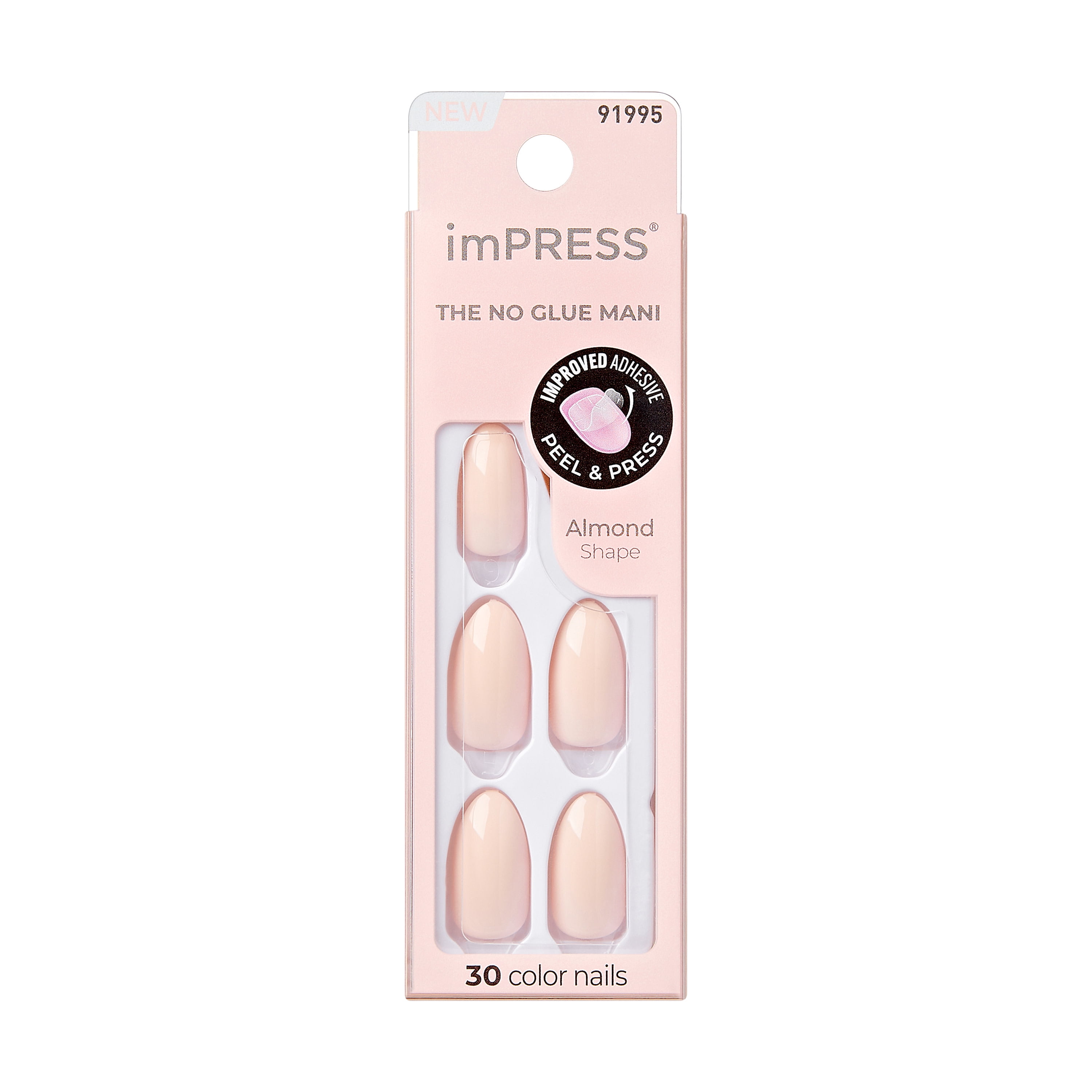 KISS imPRESS No Glue Needed Press On Nails, Color, Brushed pale, Pink ...