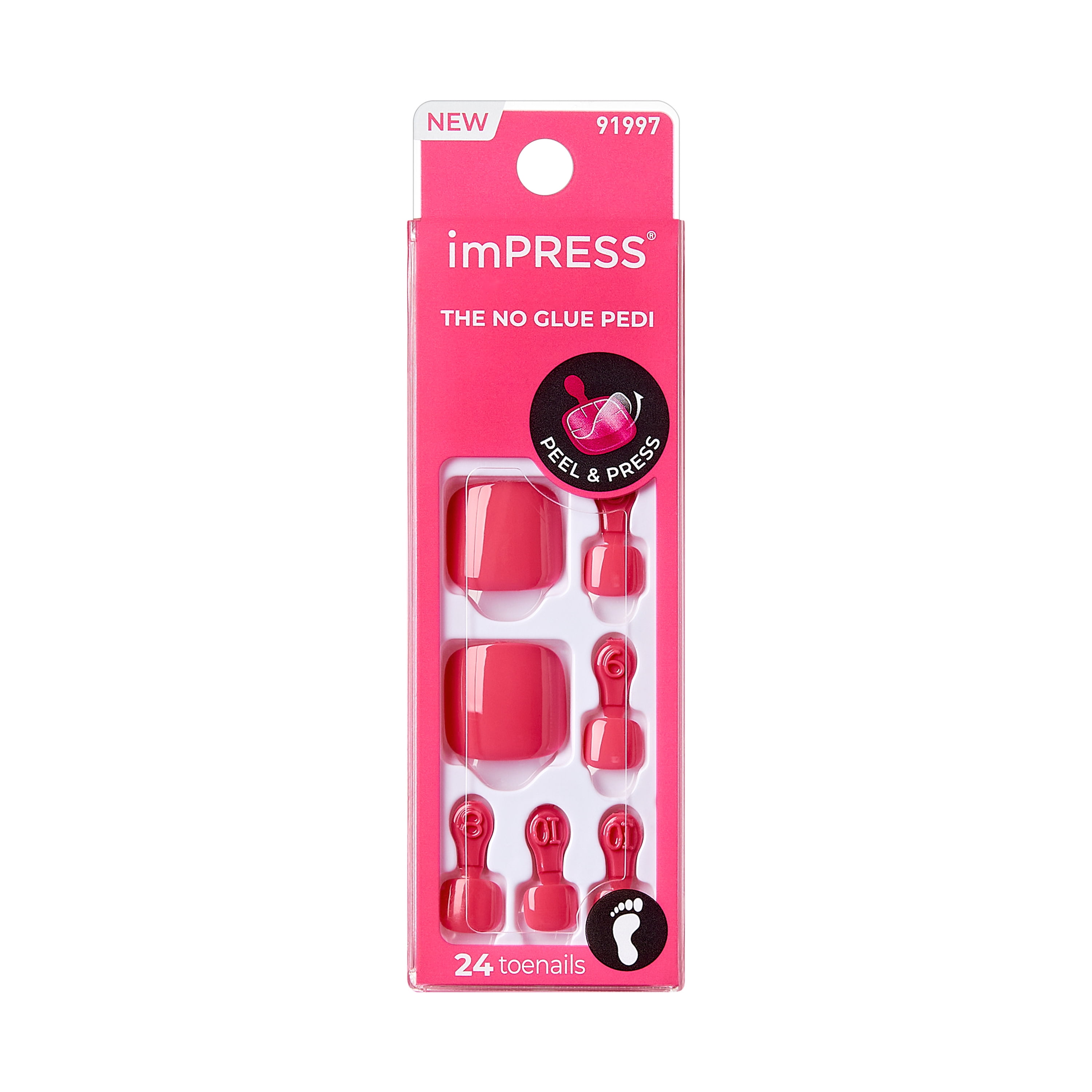 KISS imPRESS Press On Toenails, Short Pink Squoval, Roundabout, 24 ...
