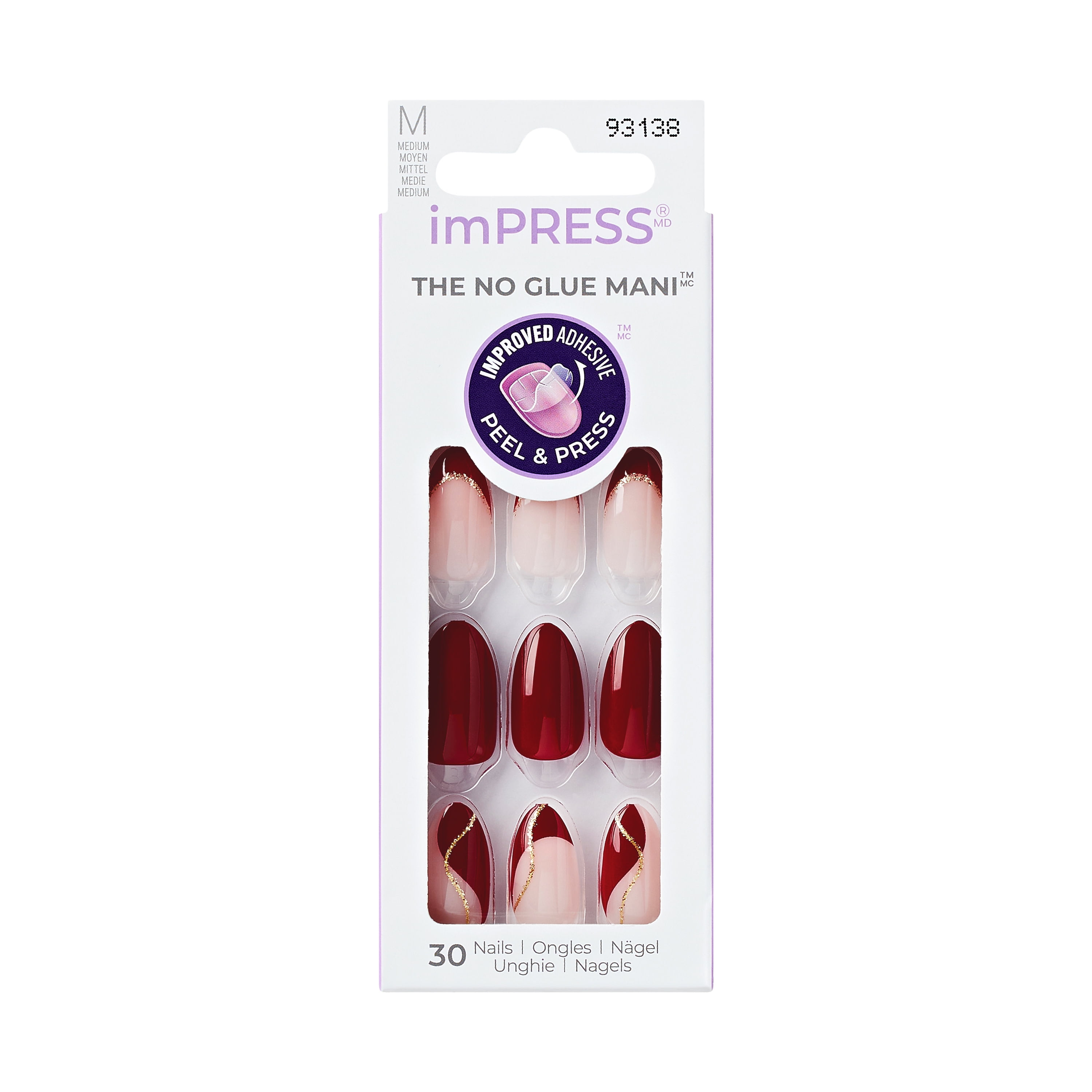 KISS imPRESS No Glue Needed Press On Nails, Design, Fade Into You, Red ...