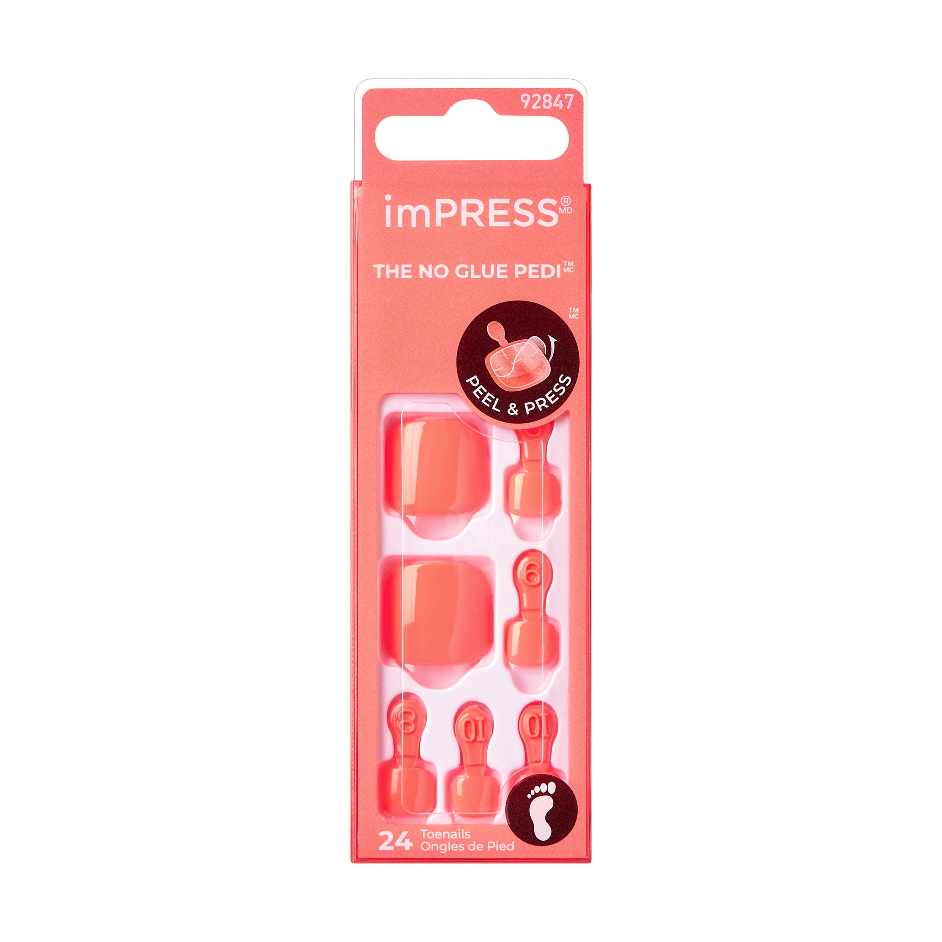 KISS imPRESS Press On Toenails, Short Squoval, Orange, 24 Count, No ...