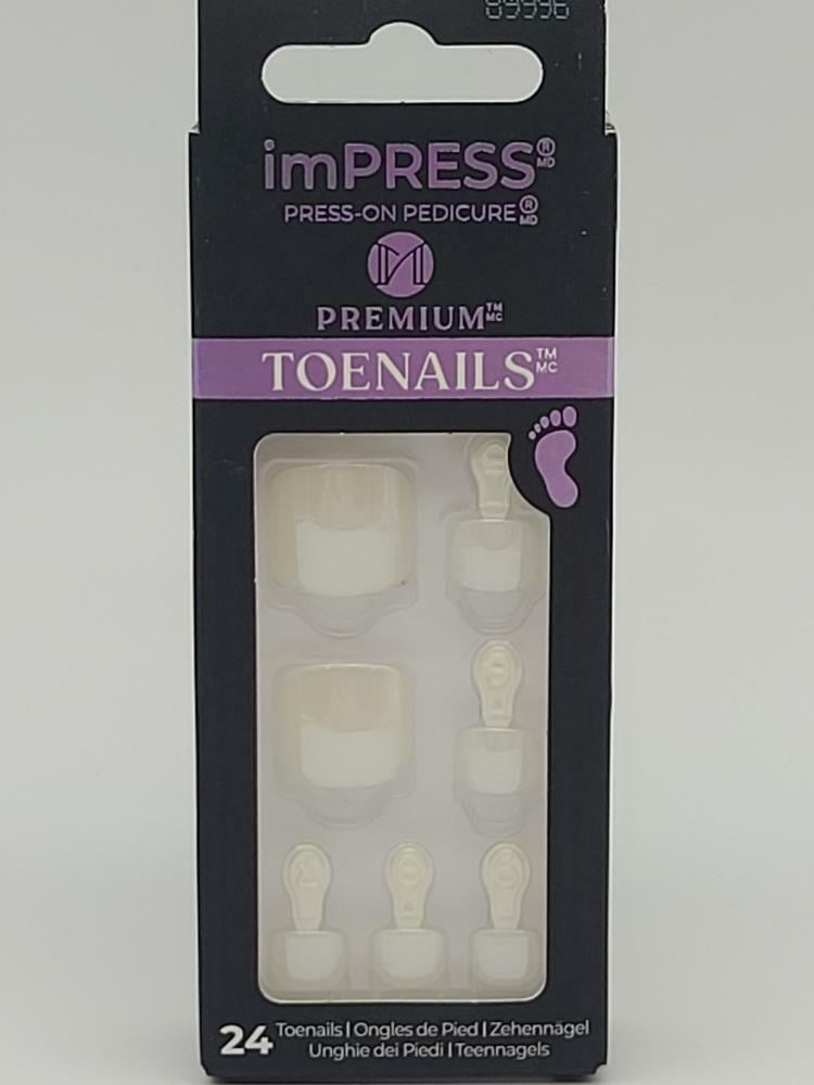 KISS imPRESS No Glue Pedi Press-On Toenails, White Nails with Pearl ...