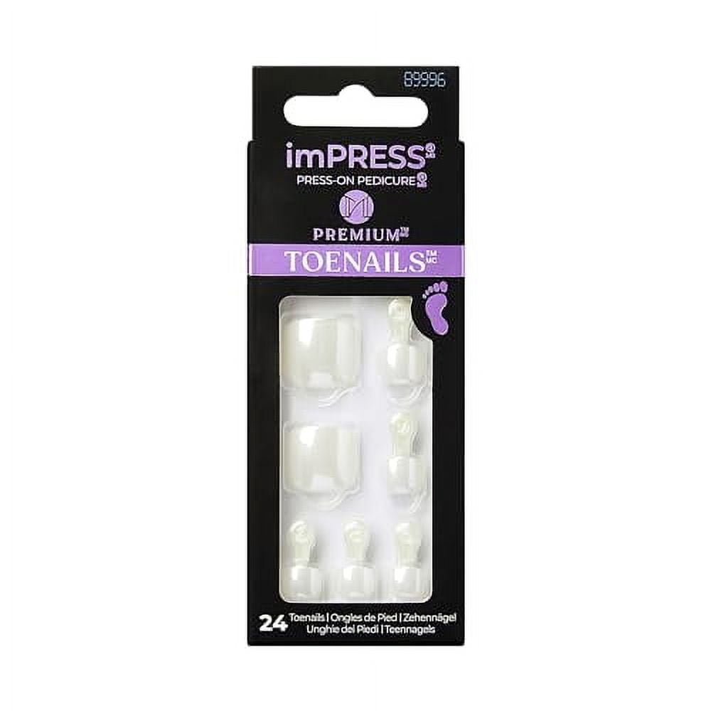 KISS imPRESS No Glue Pedi Press-On Toenails, White Nails with Pearl ...