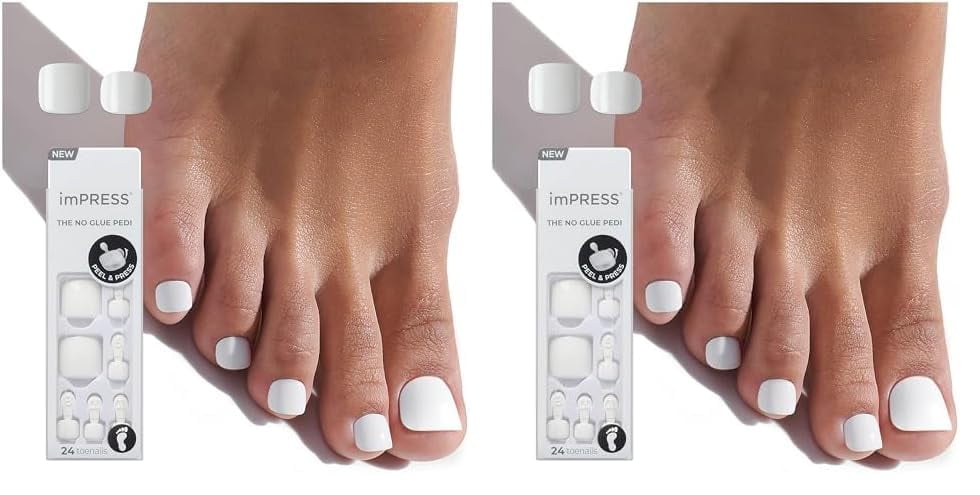 KISS imPRESS Pedicure Press On Toenails, 'Angel Vibes', White, Short ...