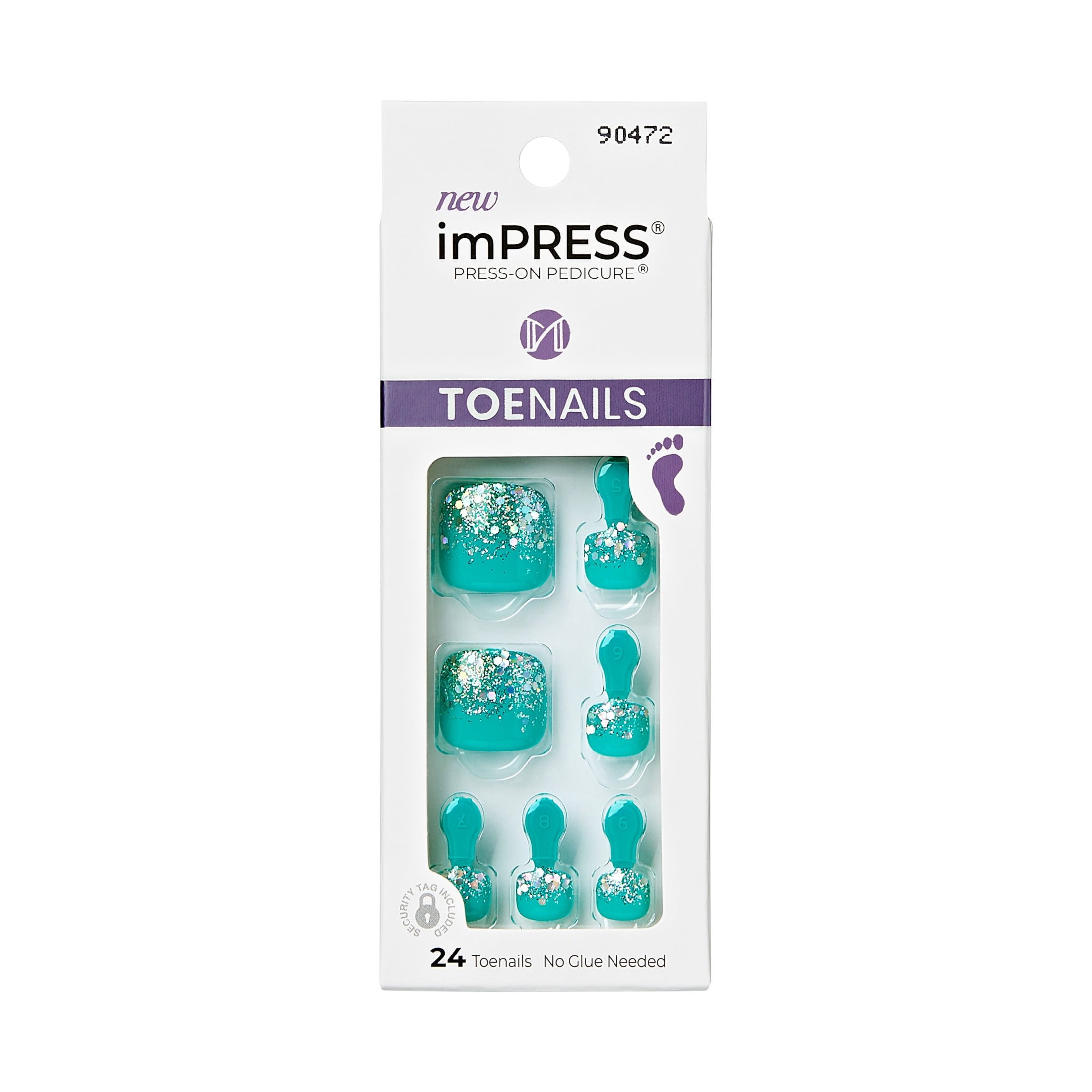 KISS imPRESS Pedicure, Press on Toenails, Sparkling Mint, 30 Count ...