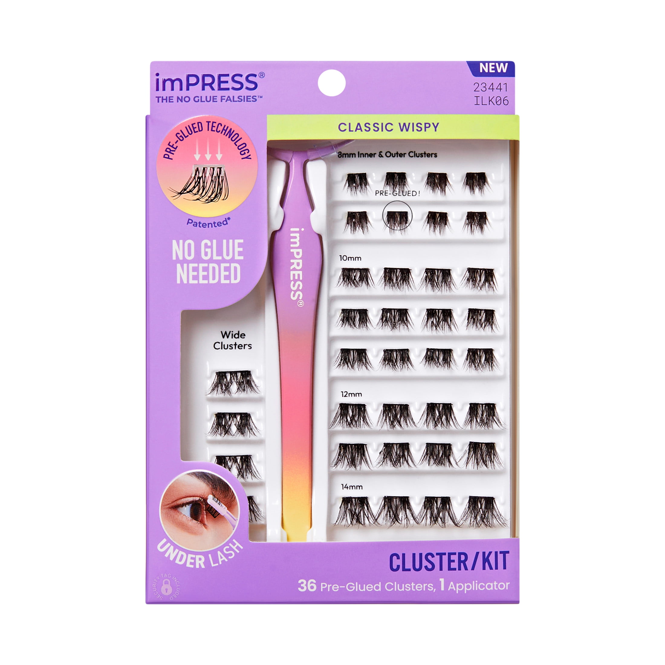 KISS imPRESS Pre-Glued Lash Clusters Kit, Classic Wispy, 36 Self ...