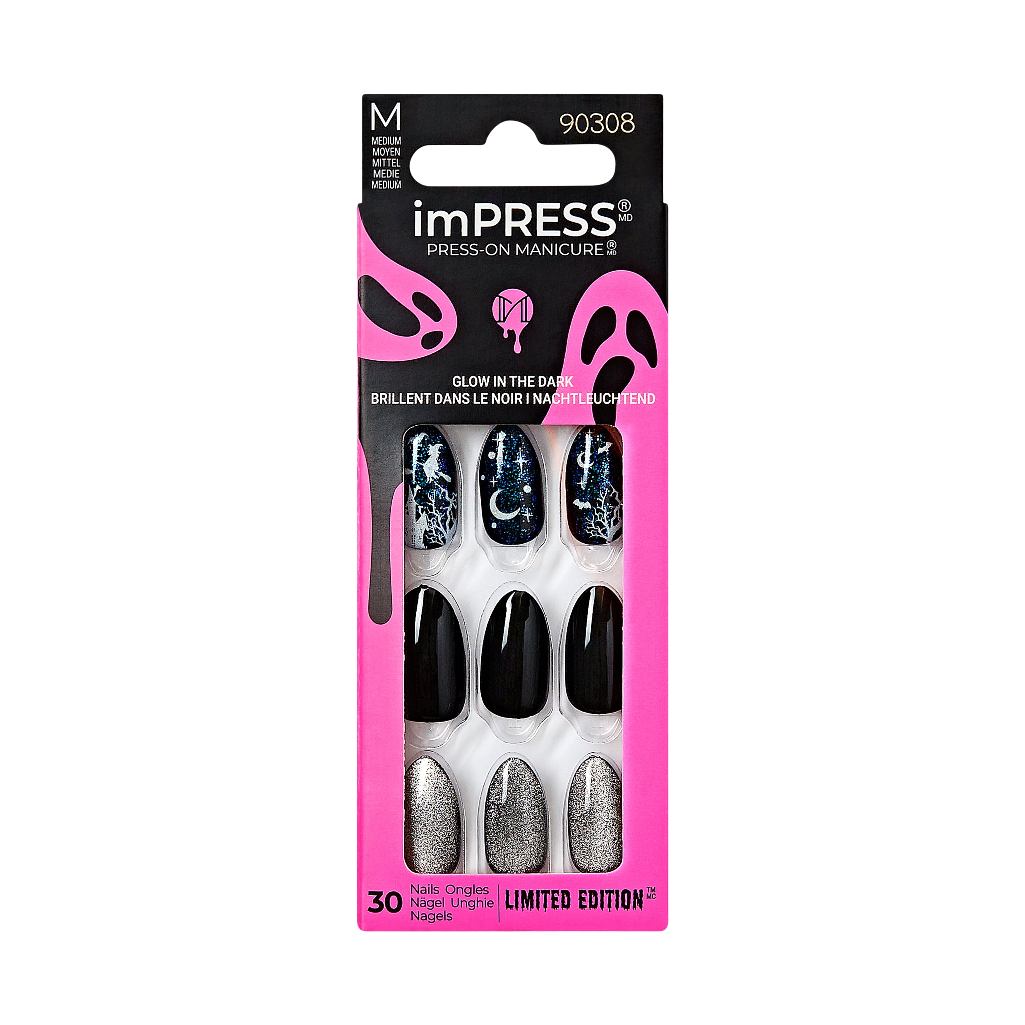 KISS imPRESS Press-On Manicure Halloween, Blue, Medium Length, Almond ...