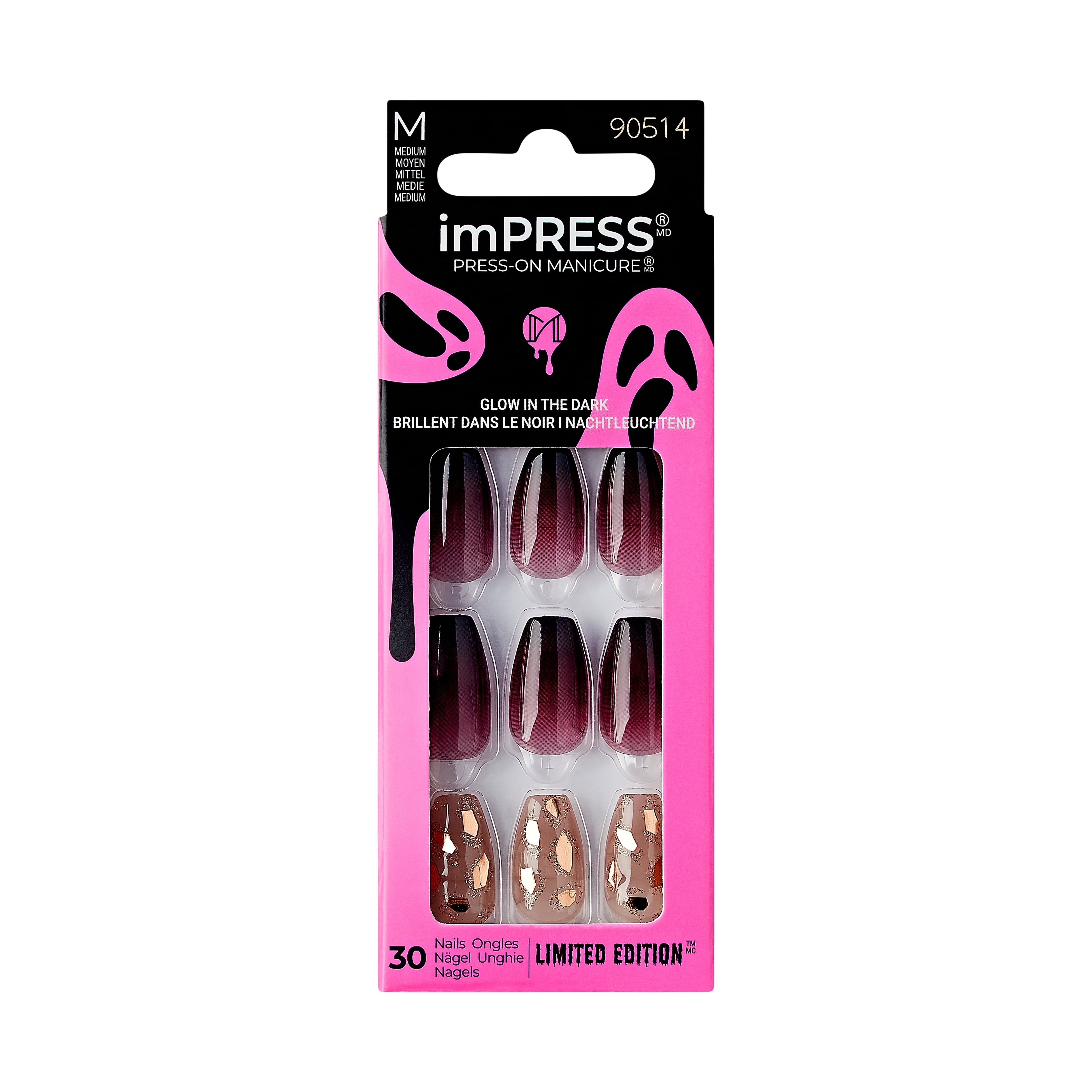 KISS imPRESS Press-On Manicure Halloween, Purple, Medium Length, Coffin ...