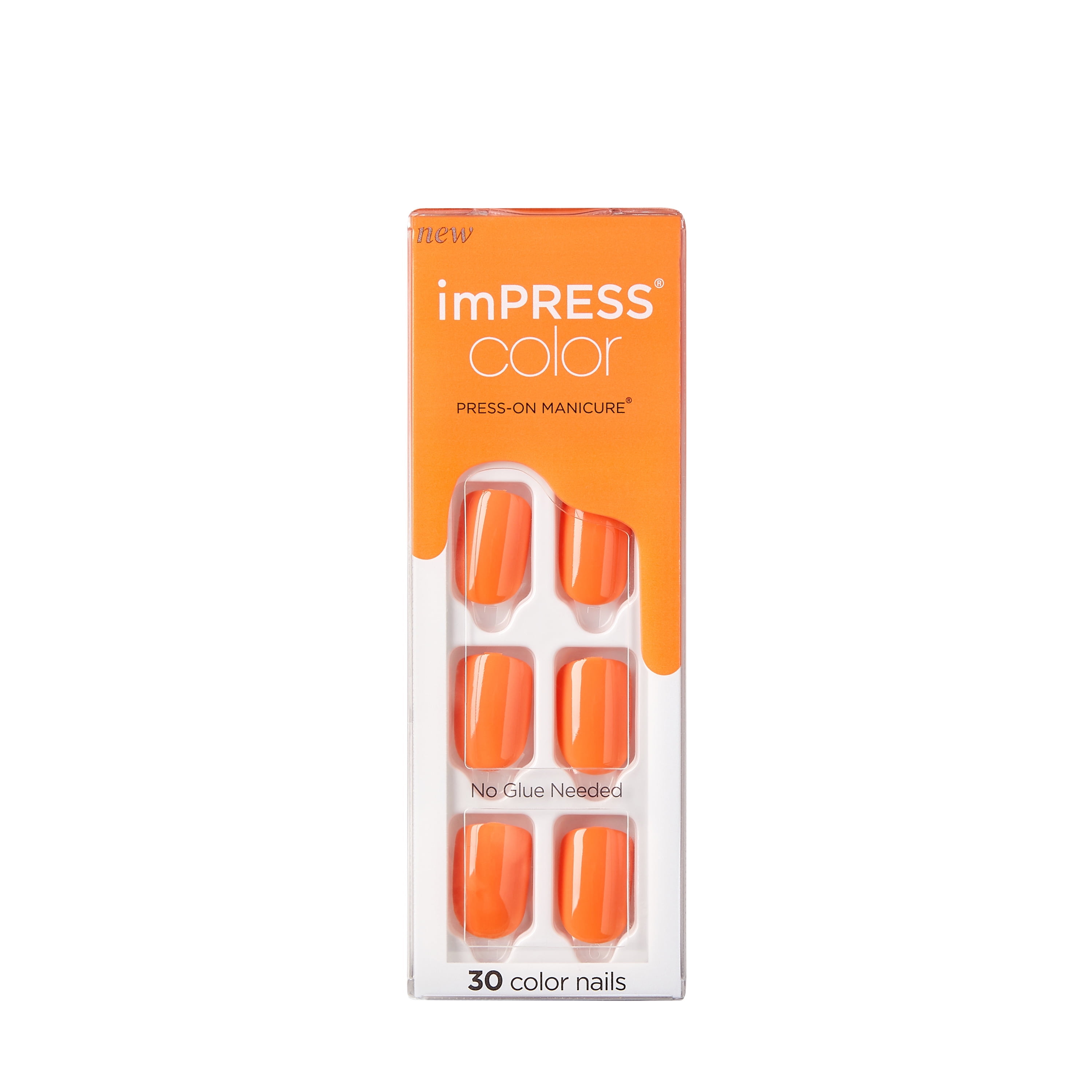 KISS imPRESS Press-On Nails, Sweet Mango, Orange Squoval Shape, Short ...
