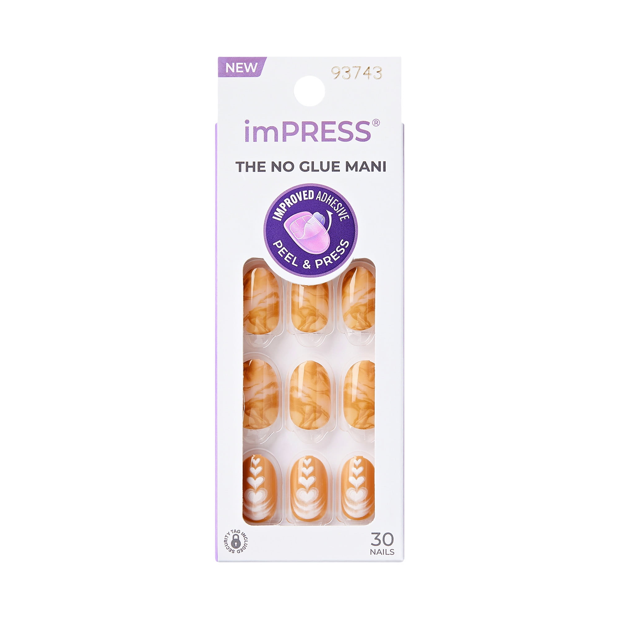 KISS imPRESS Press on Nails, Design, Cup of Latte, Brown, Short Oval, 30 Count - Walmart.com