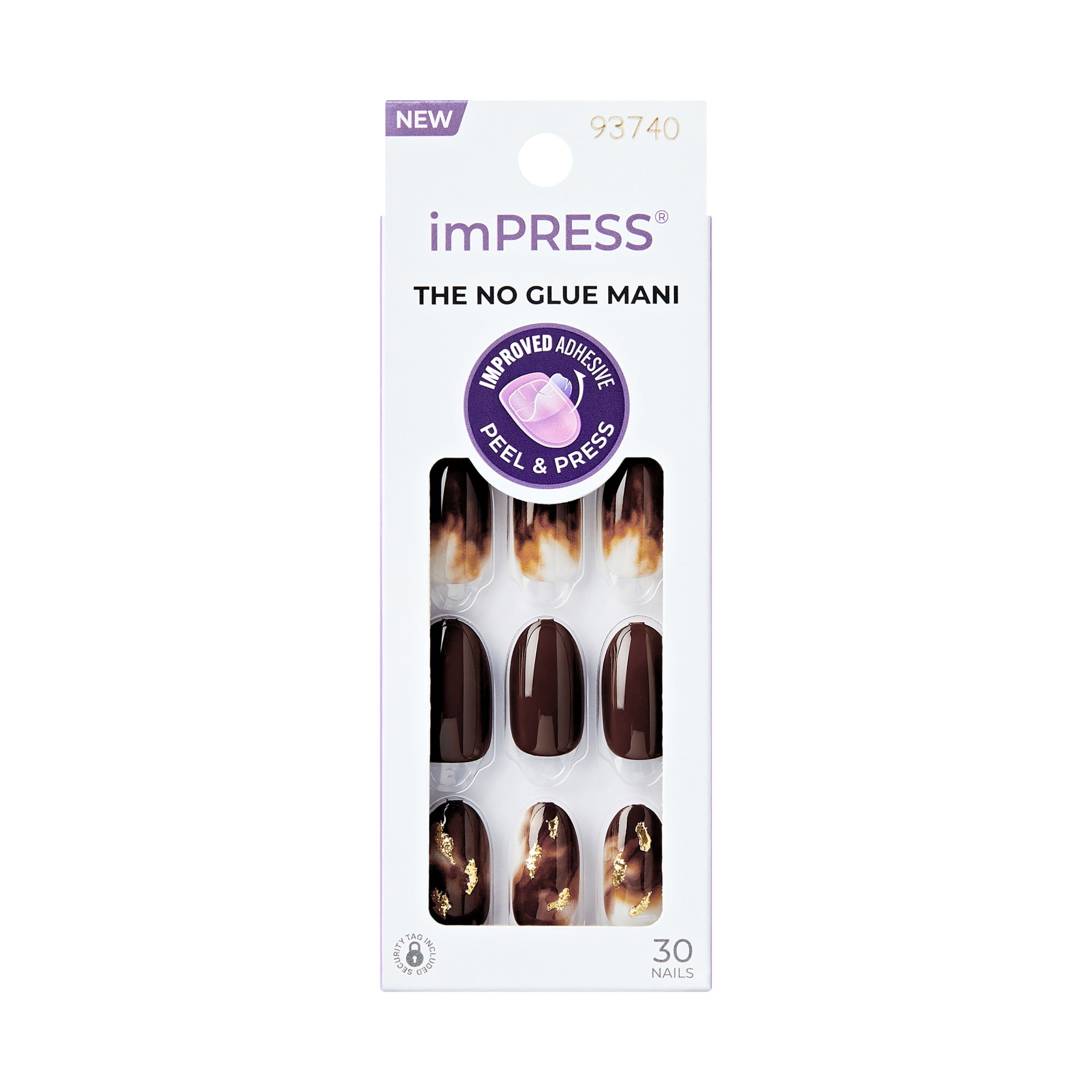KISS imPRESS Press on Nails, Sweet Talk Design, Brown Medium Oval, 30 ...
