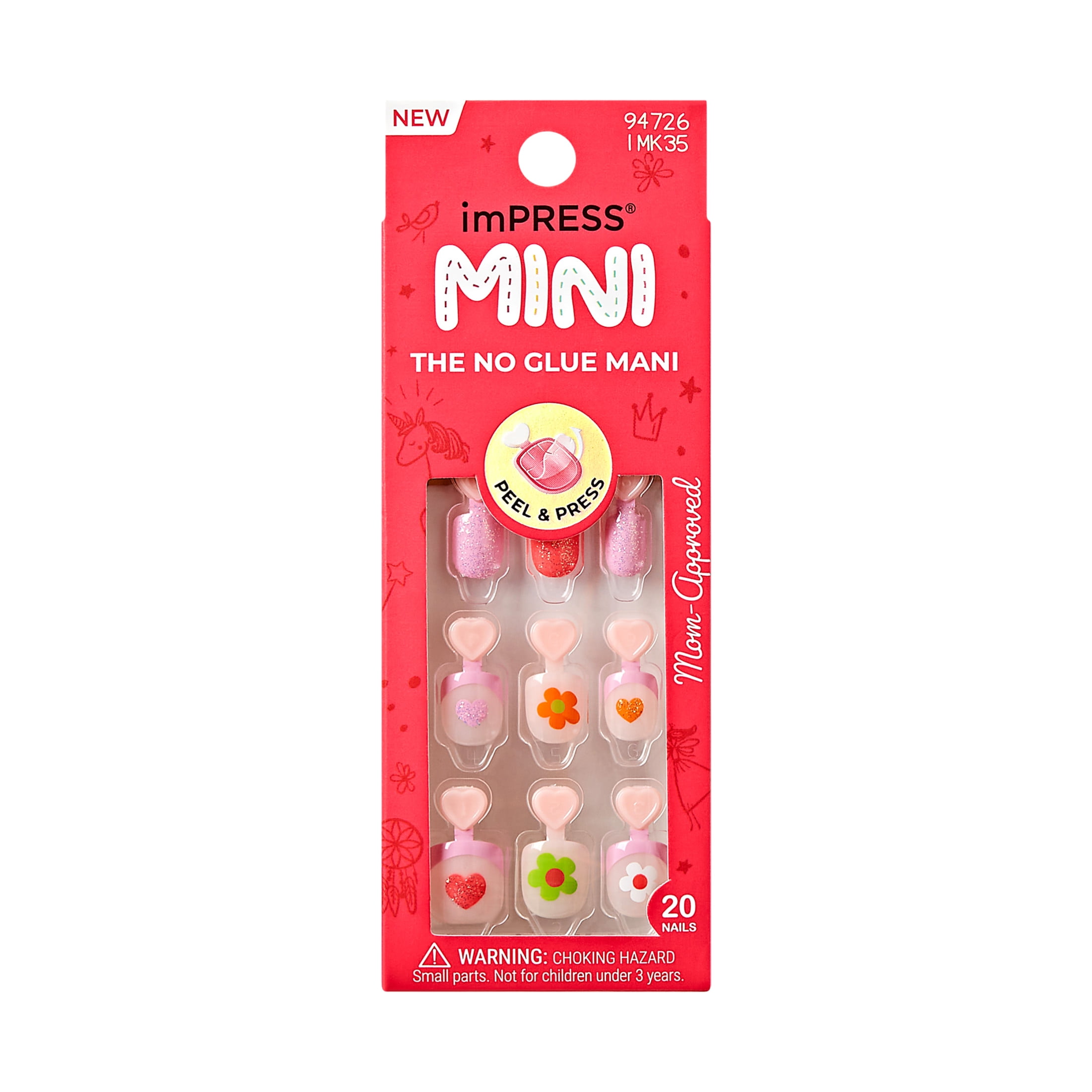 imPRESS MINI Press On Nails for Kids, ‘Fairy Song’, Pink, Squoval, 20 ...