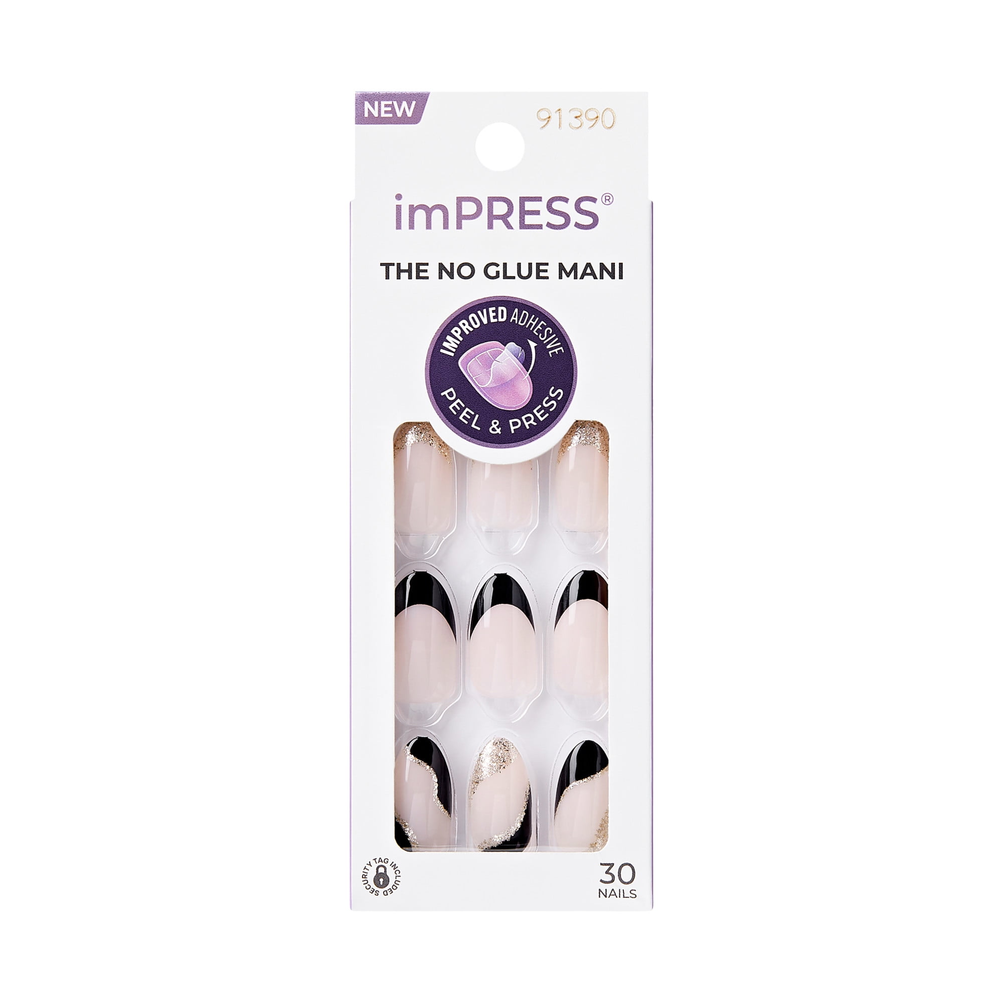 KISS imPRESS no glue needed press on nails, french, illusion, black ...