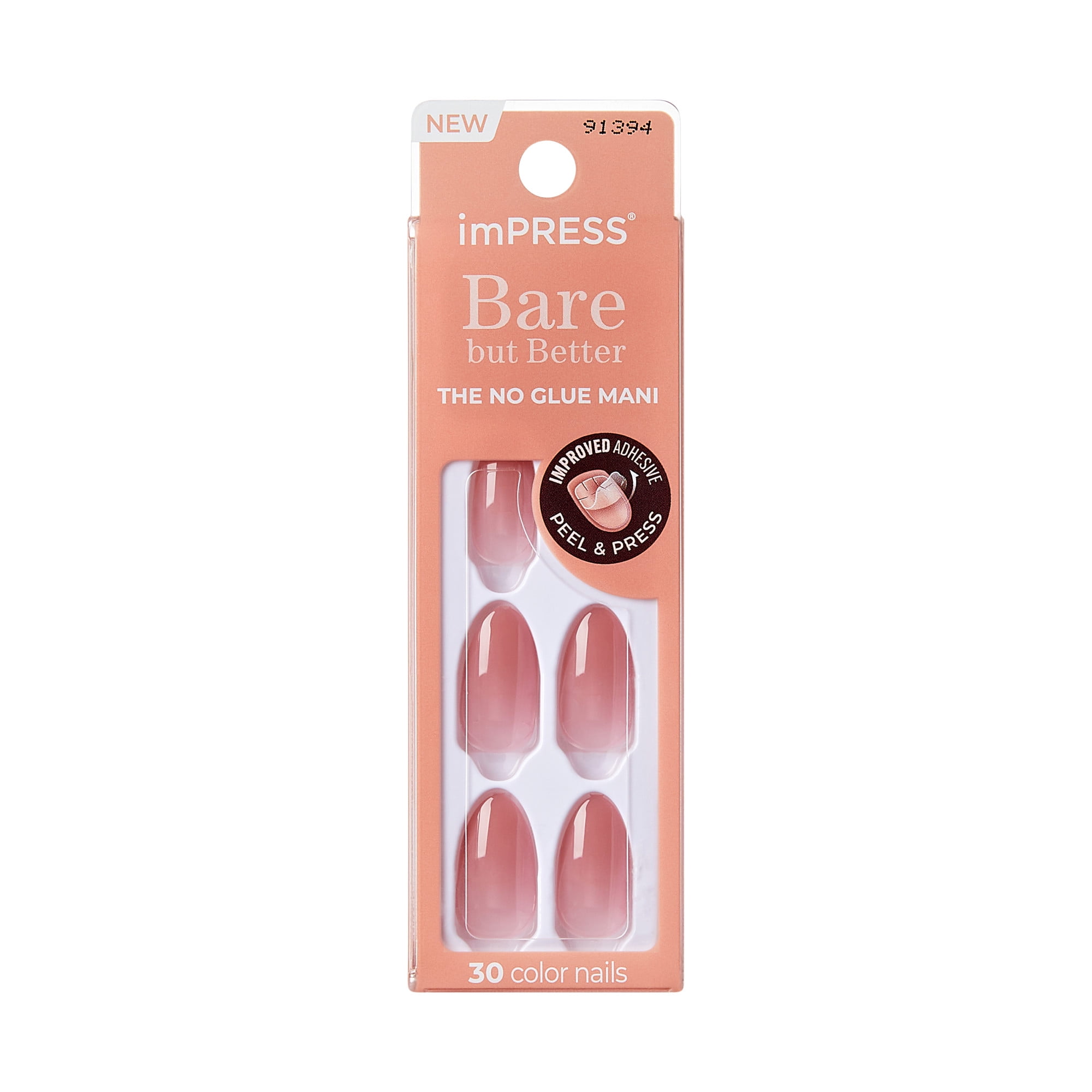 KISS Press On Nails Serenity Pink Almond Medium 30 Count No Glue ...