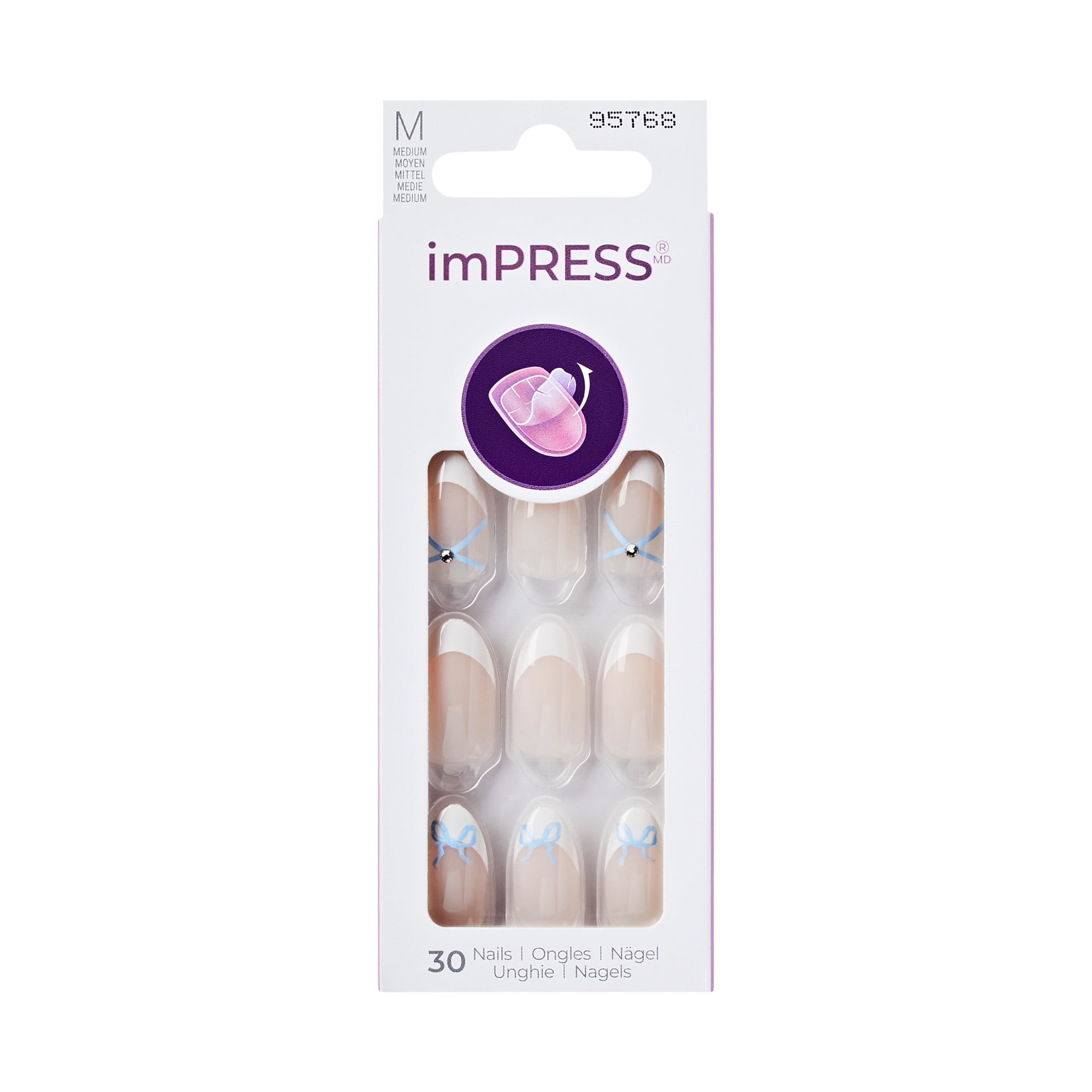 KISS imPRESS Press on Nails, Step Aside, White, Medium Almond, 30 Count ...