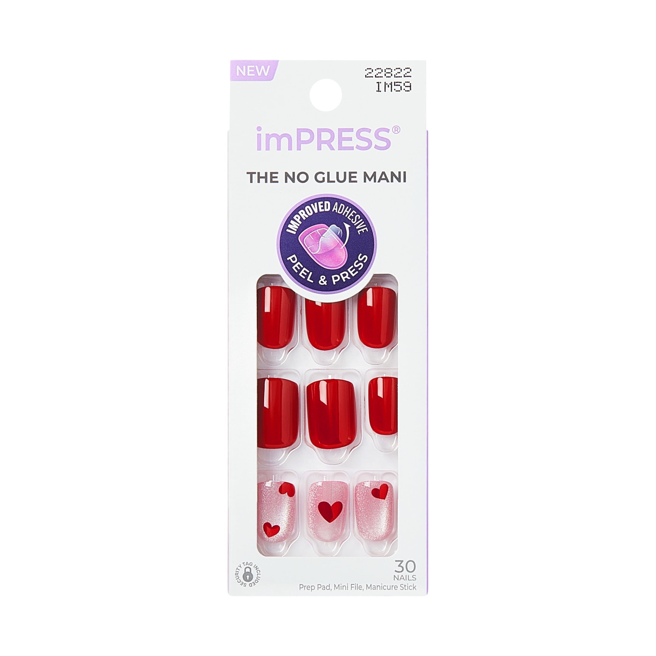 Kiss Impress Press On Nails, ‘good 4 you’, Red, Short Squoval, 30 Count ...