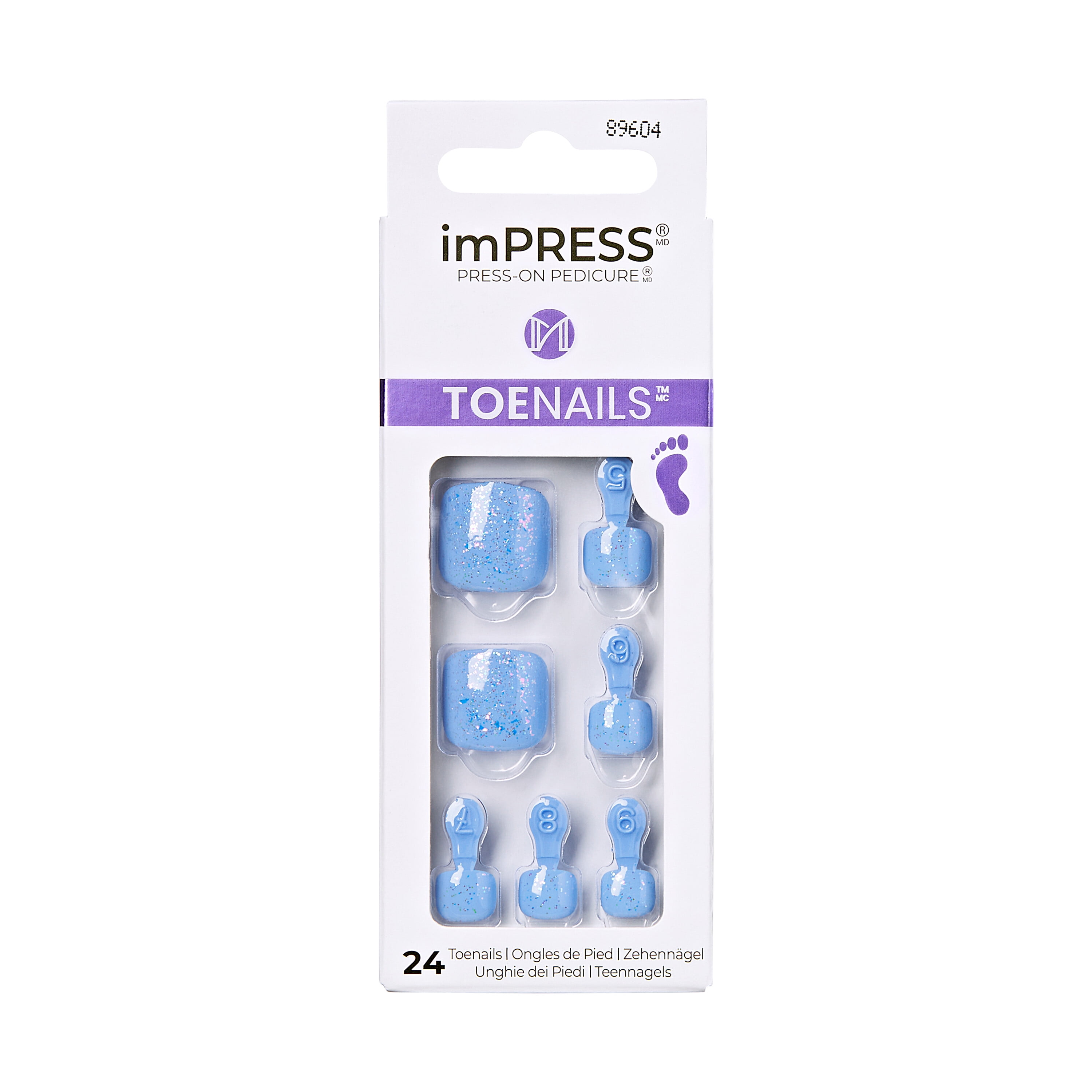 KISS imPRESS Press-On Pedicure Toenails, Blue, 24 Pieces, PureFit ...