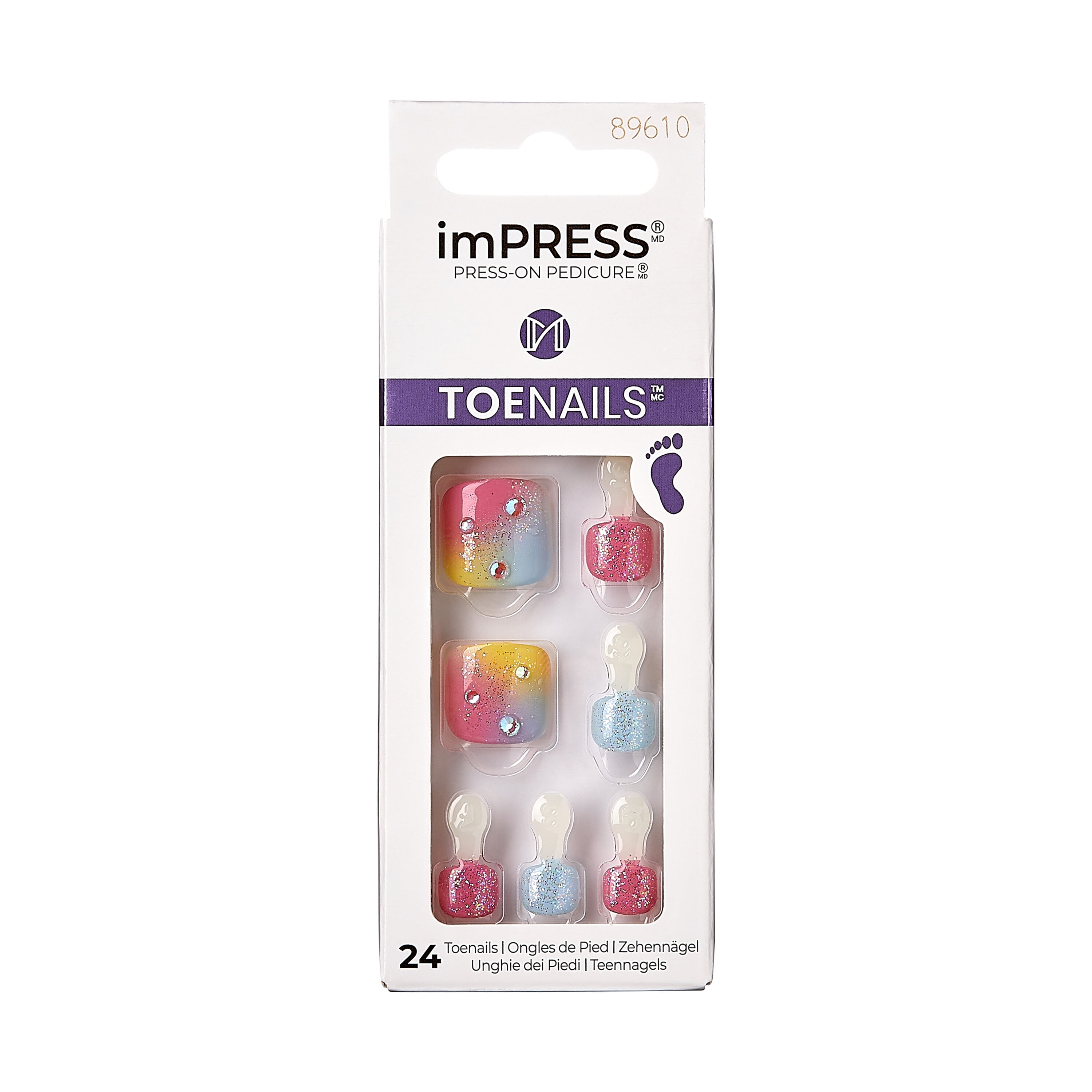 KISS imPRESS Press-On Pedicure Toenails, Multicolored, 24 Pieces, No ...