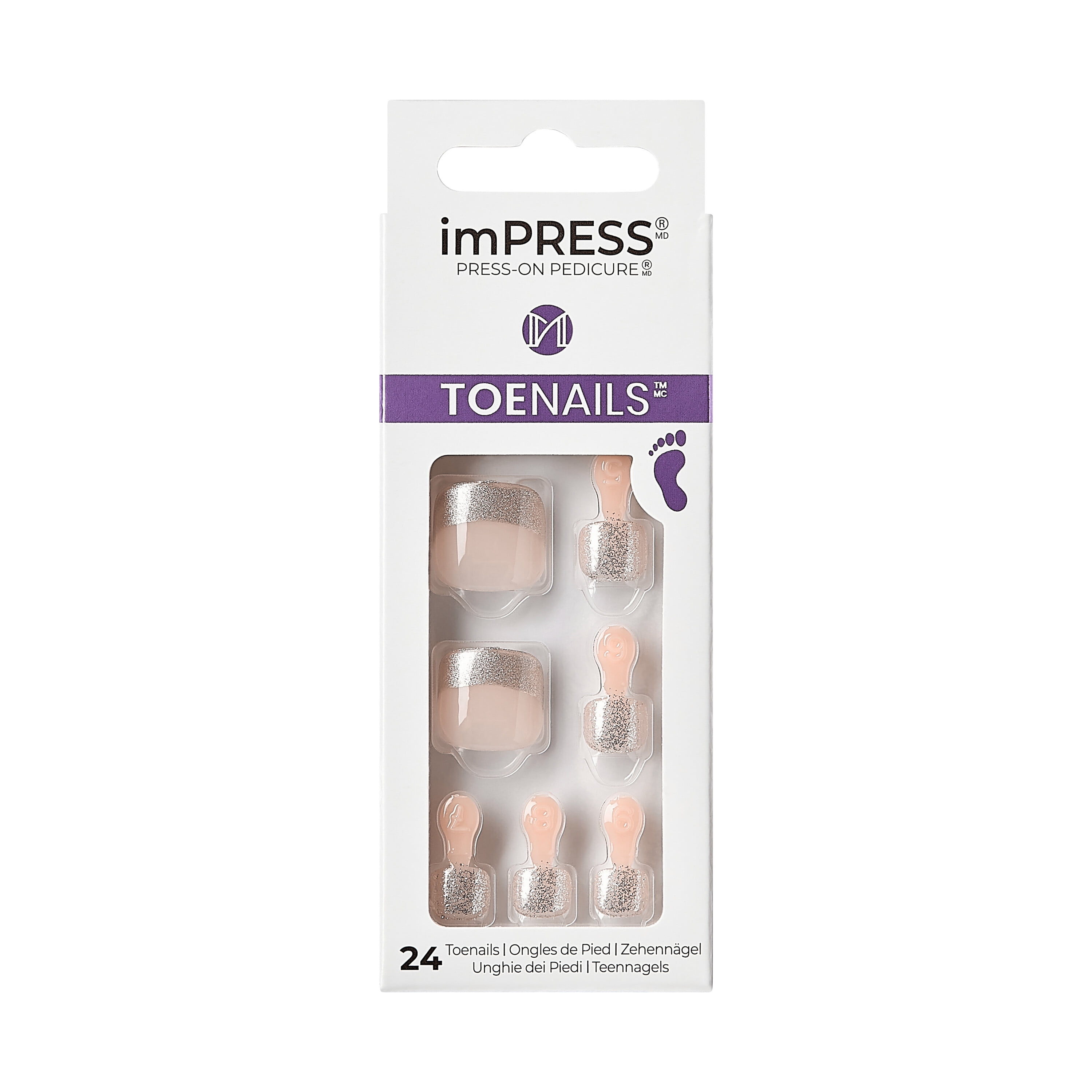 KISS imPRESS Square Press-On Toenails, Neutral, 24 Pieces - Walmart.com