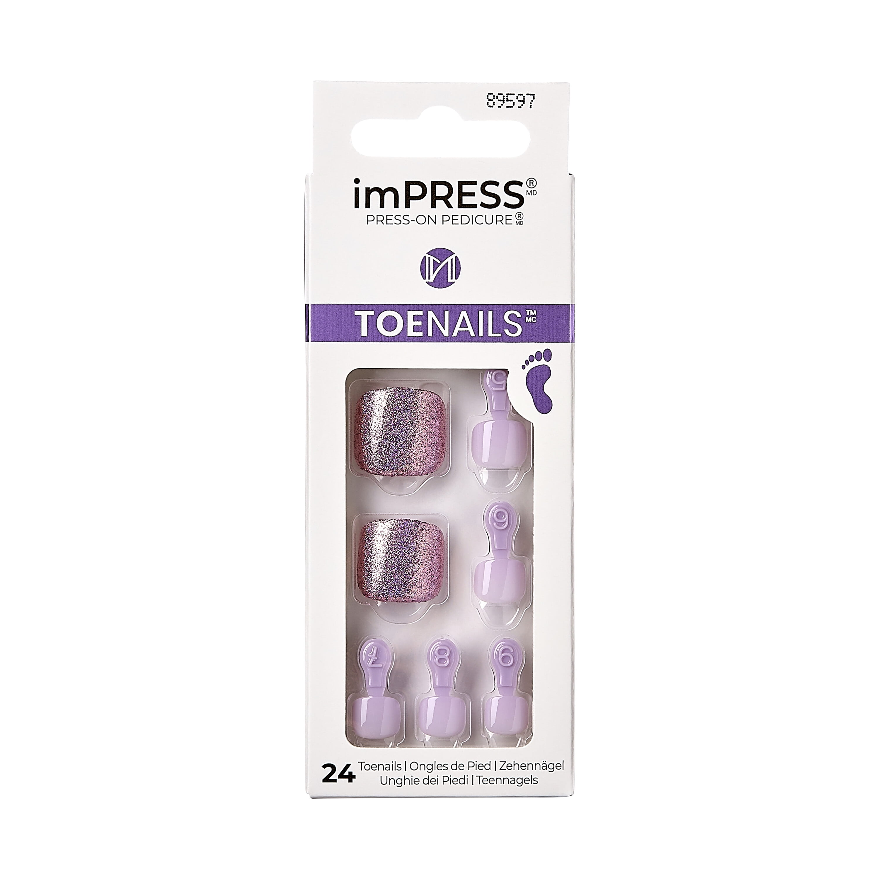 KISS imPRESS Square Press-On Toenails, Purple, 24 Pieces - Walmart.com