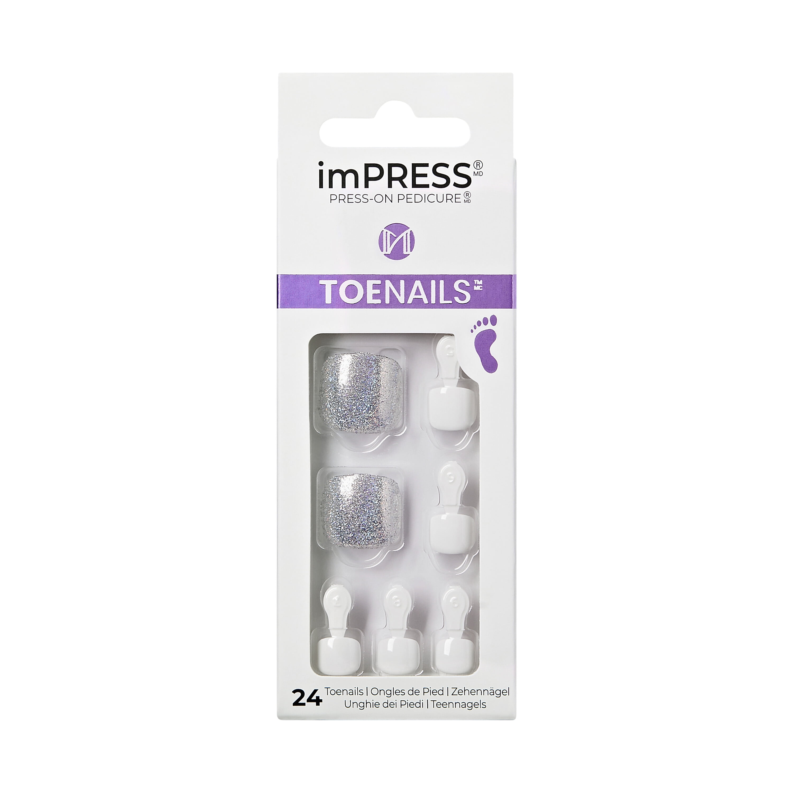 KISS imPRESS Square Press-On Toenails, Silver, 24 Pieces - Walmart.com