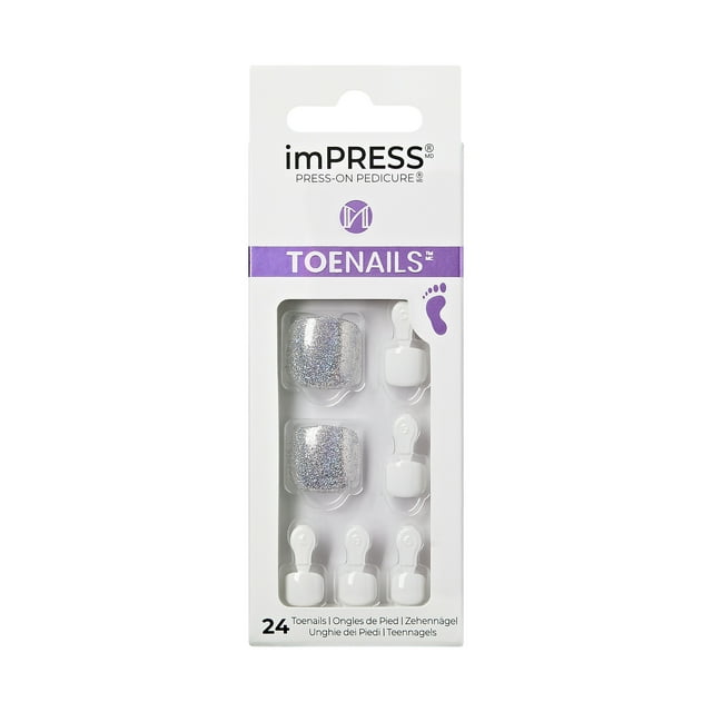 KISS imPRESS Square Press-On Toenails, Silver, 24 Pieces - Walmart.com