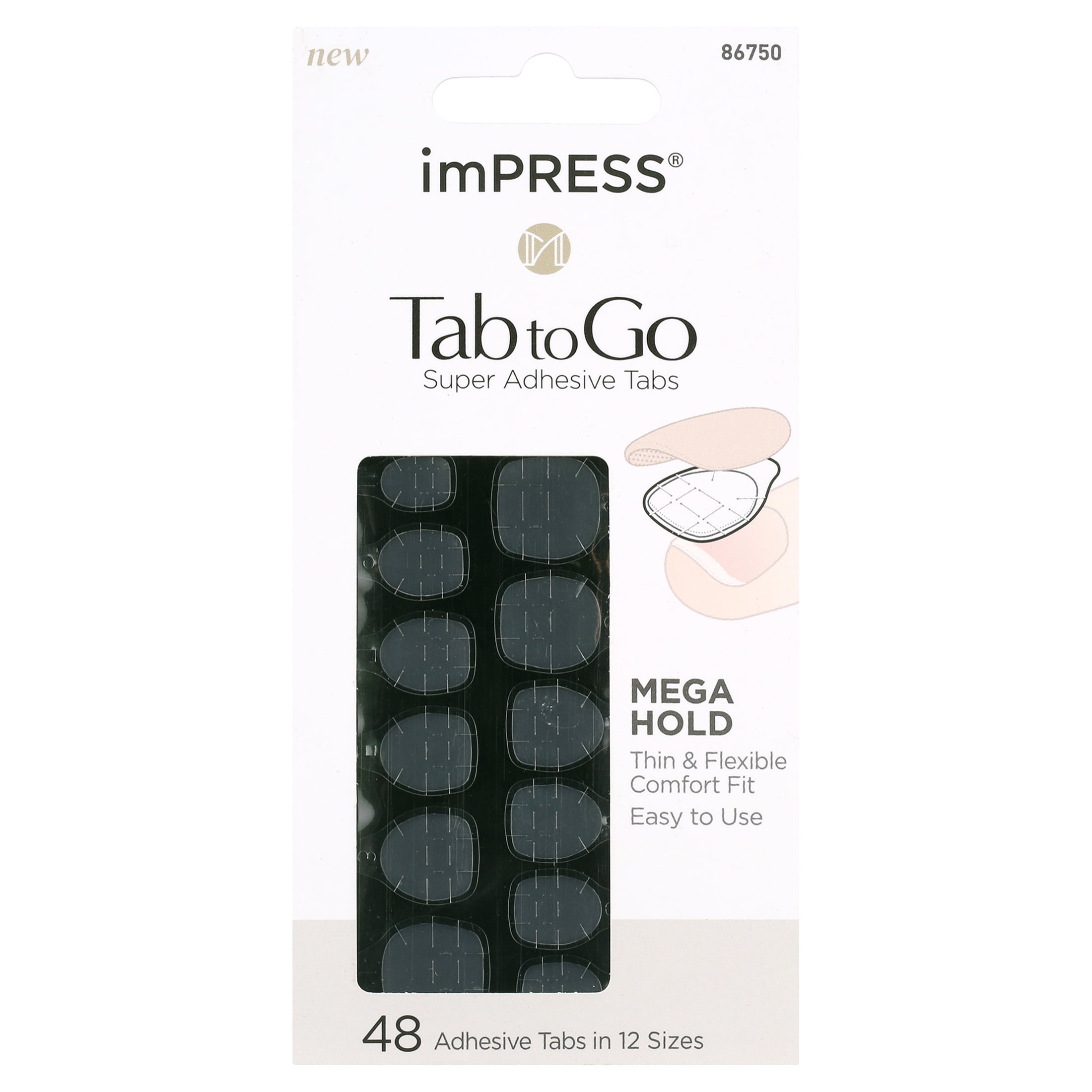 KISS imPRESS Tab to Go Mega Hold Super Adhesive Tabs, 12 Sizes, 48 ...