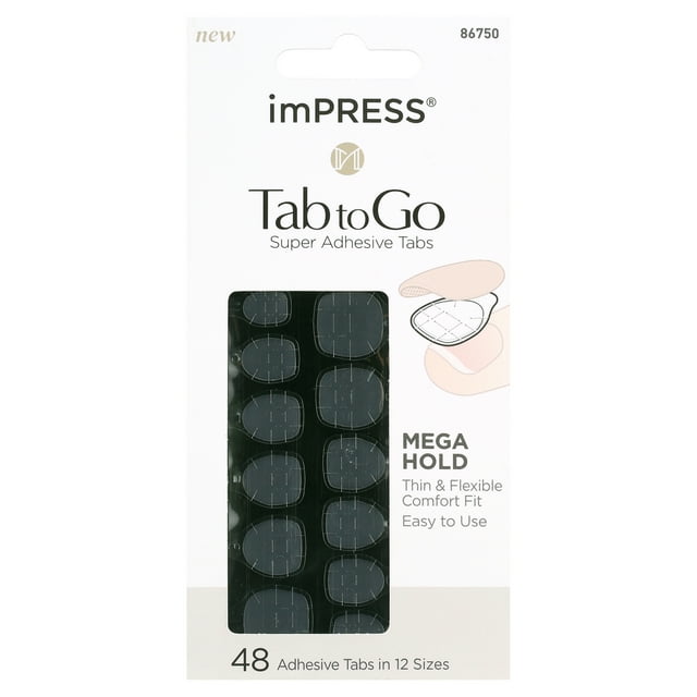 KISS imPRESS Tab to Go Mega Hold Super Adhesive Tabs, 12 Sizes, 48 ...