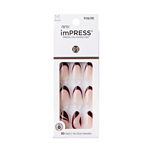 KISS imPRESS 'Vision' Press-On Nails, Deep Red, Medium Length, Almond ...