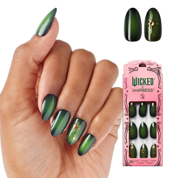 WICKED X imPRESS Press on Nails, Elphaba Thropp, Green, Medium Almond ...