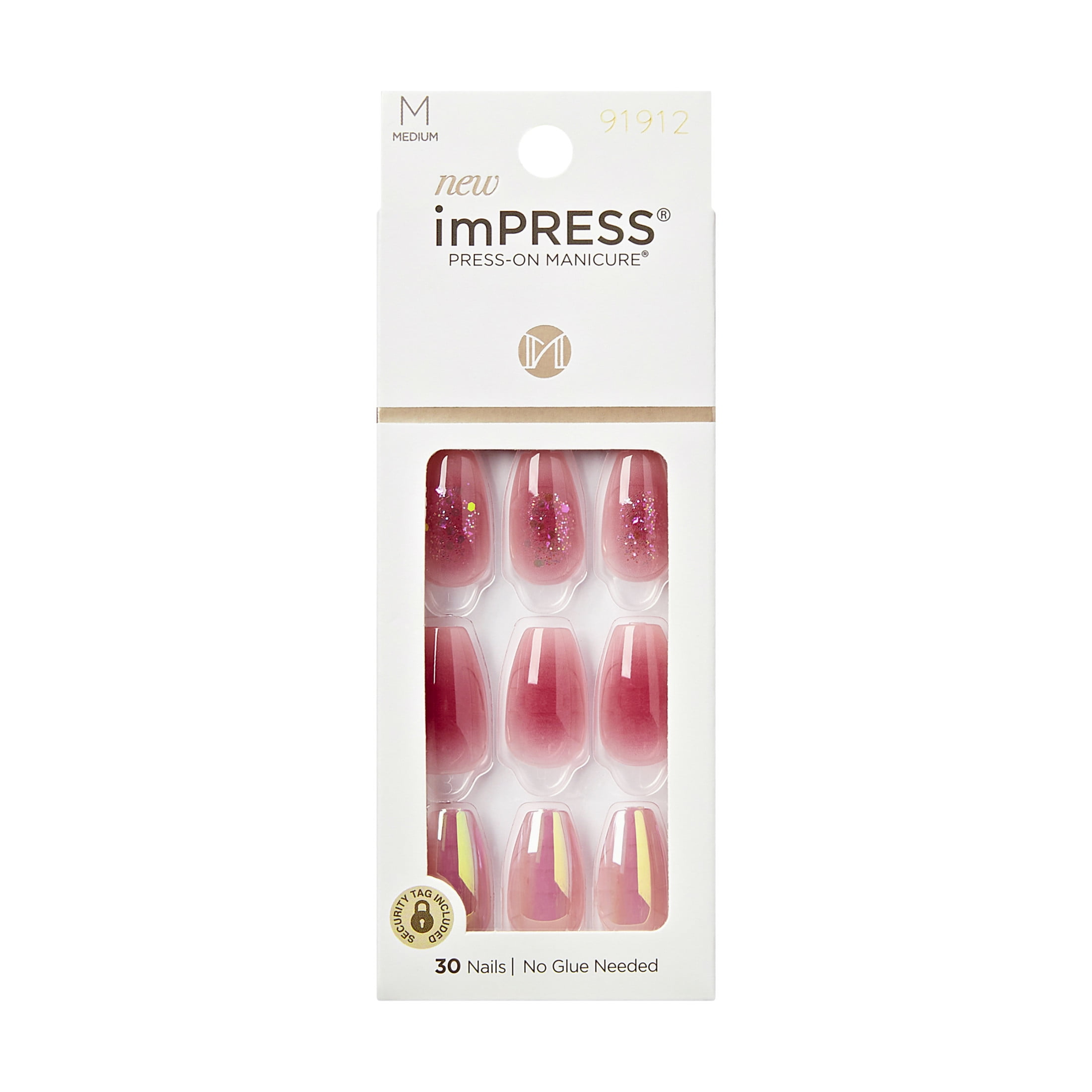 KISS imPRESS no glue needed press on nails, design, good news, red, med ...