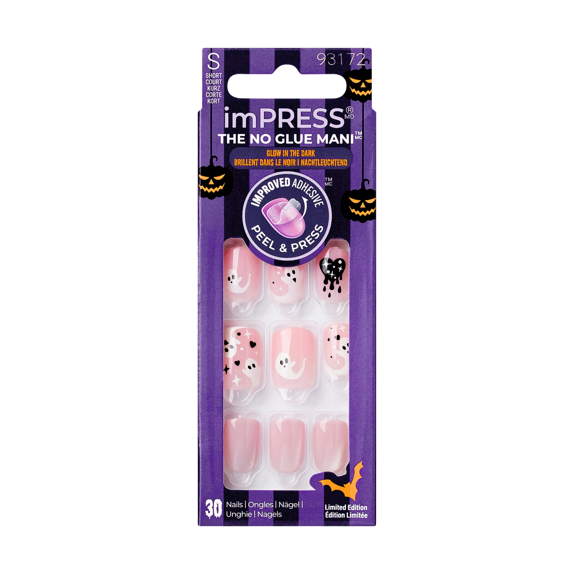 KISS imPRESS No Glue Needed Press On Nails, Design Glow in the Dark, No ...