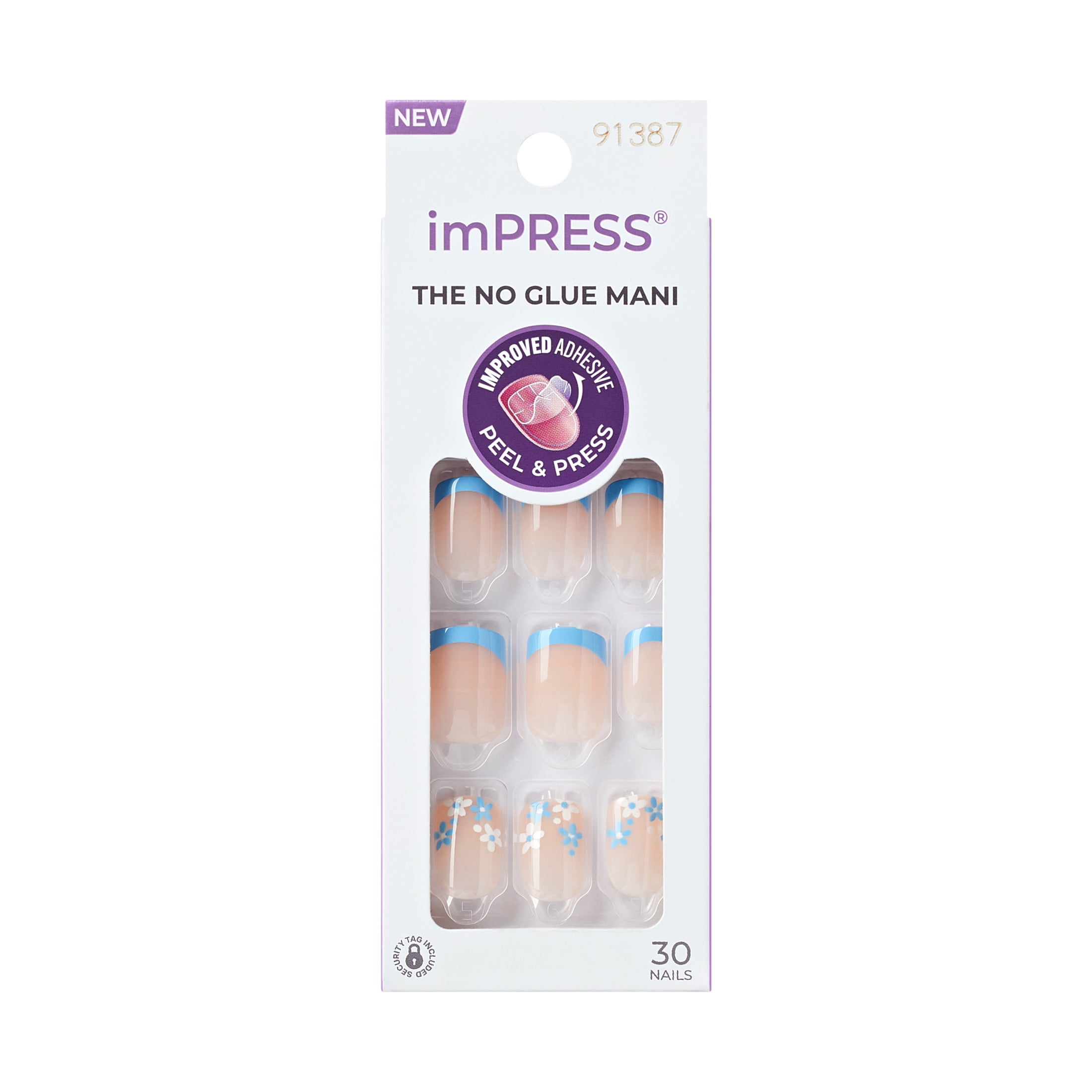 KISS imPRESS Press on Nails, Snooze, Blue, Short Squoval, 30 Count - Walmart.com