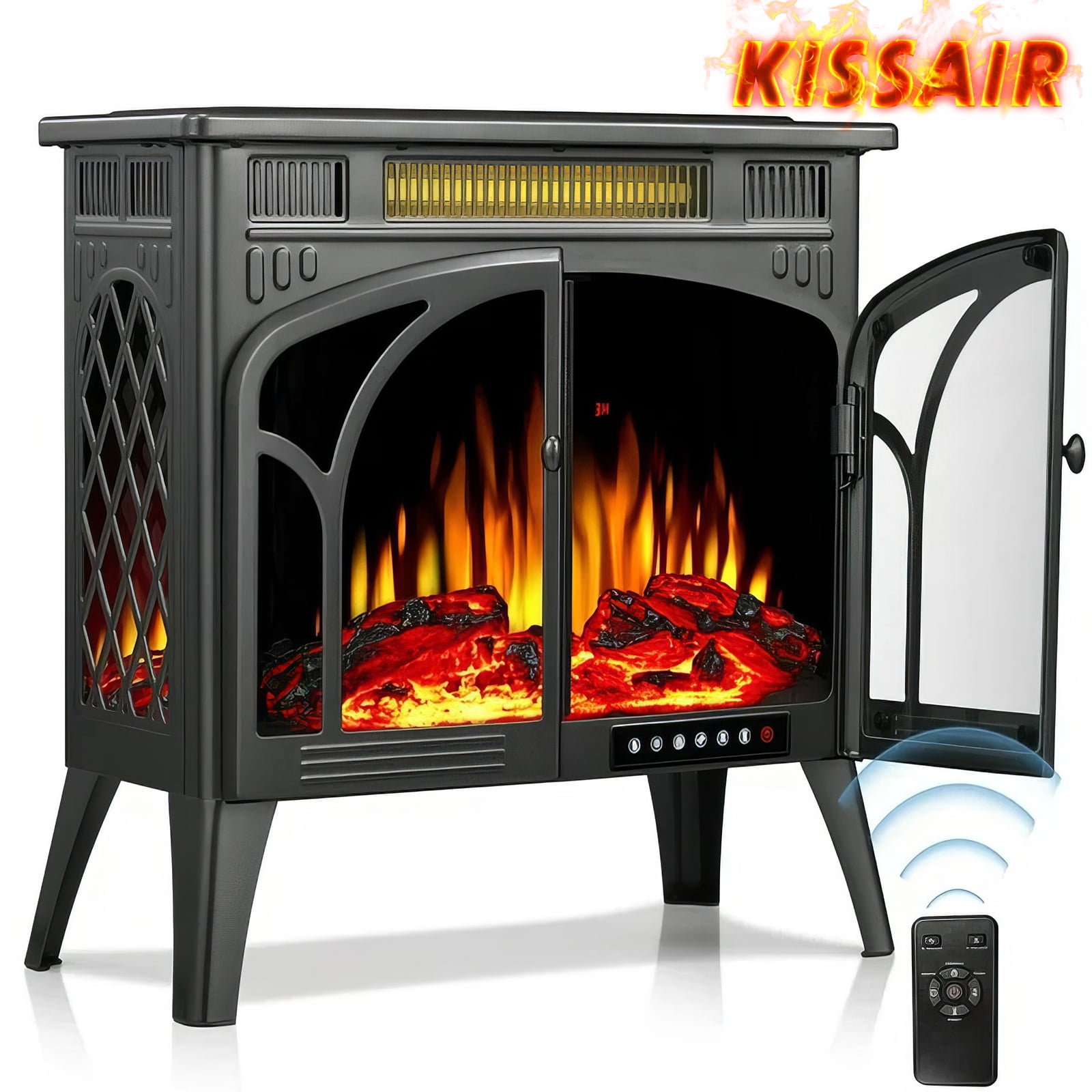 KISSAIR 25'' Electric Fireplace, 3D Flame, 500W/1500W, Overheat ...