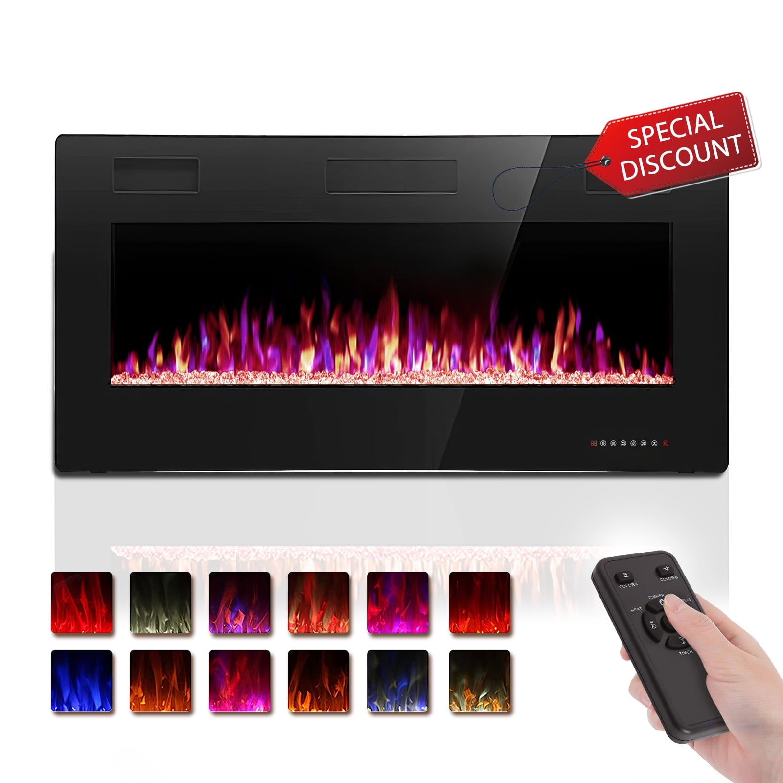 KISSAIR 36’’ 1500W Wall Mounted Recessed Electric Fireplace,12 Flame ...