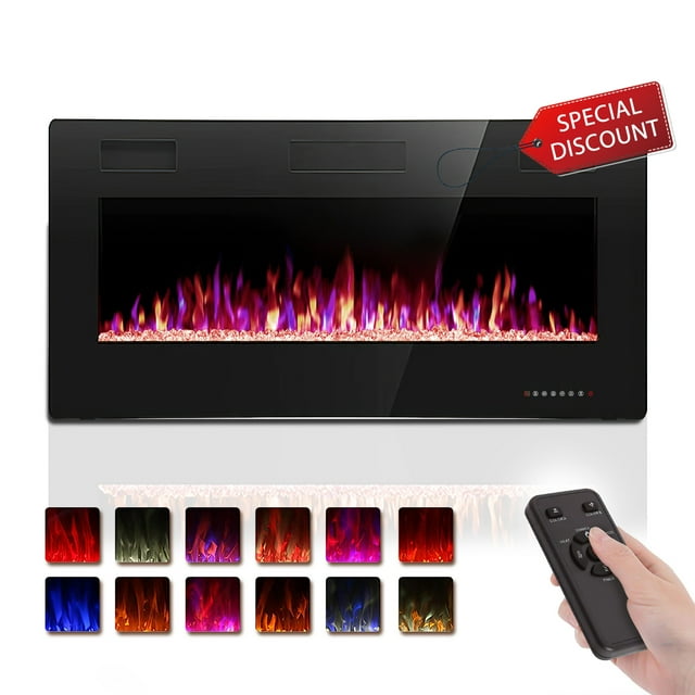 KISSAIR 36’’ 1500W Wall Mounted Recessed Electric Fireplace,12 Flame ...