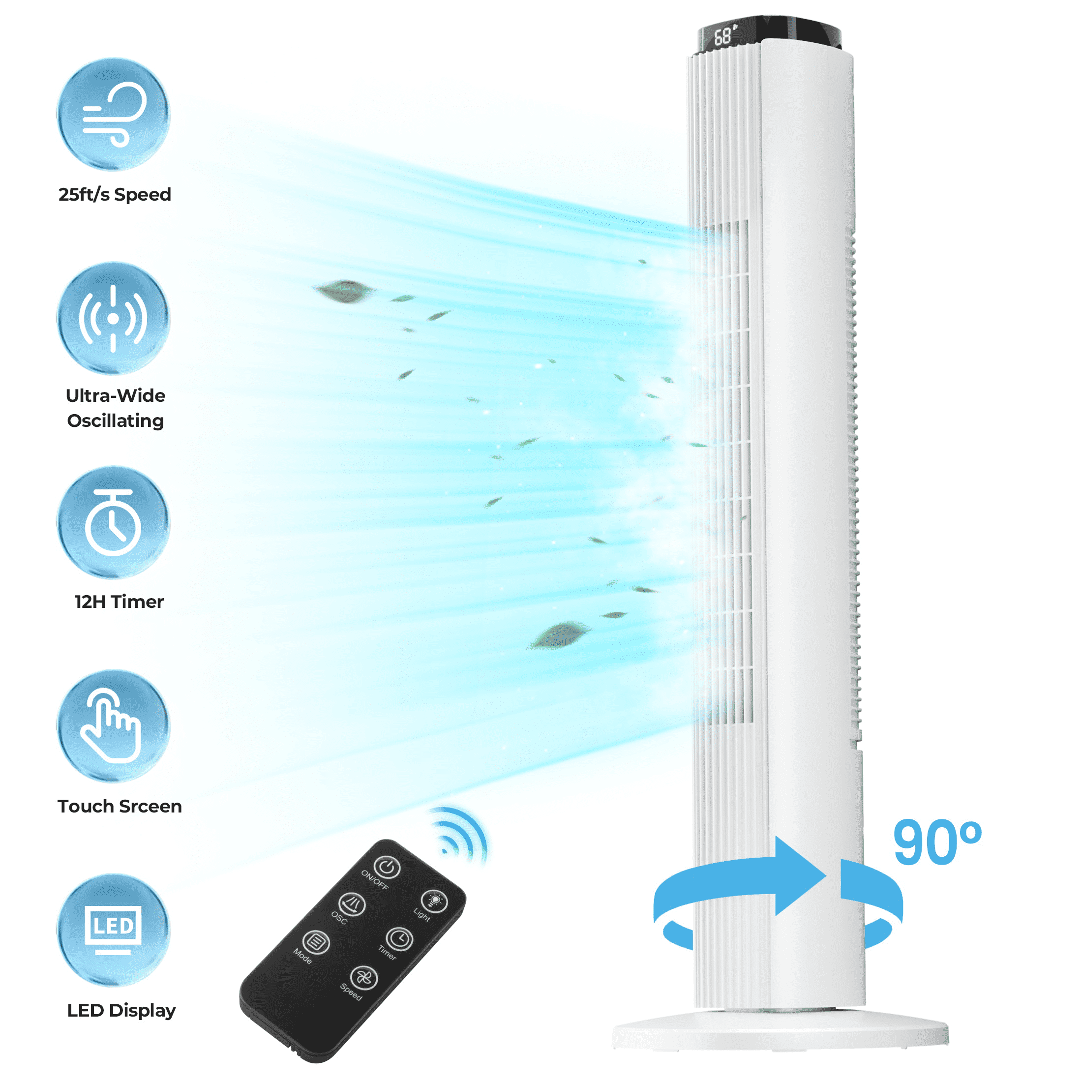 KISSAIR 59 Inch Tower Fan, Oscillating, Quiet, 3 Modes, 8 Speeds ...