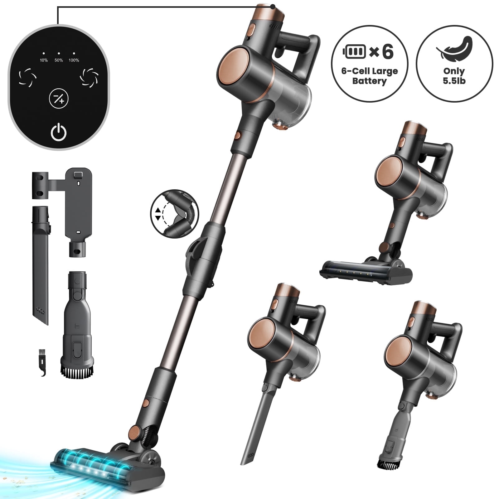 KissAir Cordless Stick Vacuum Cleaner Lightweight 2.7lb with LED Display 40min Runtime Pet Hair ...