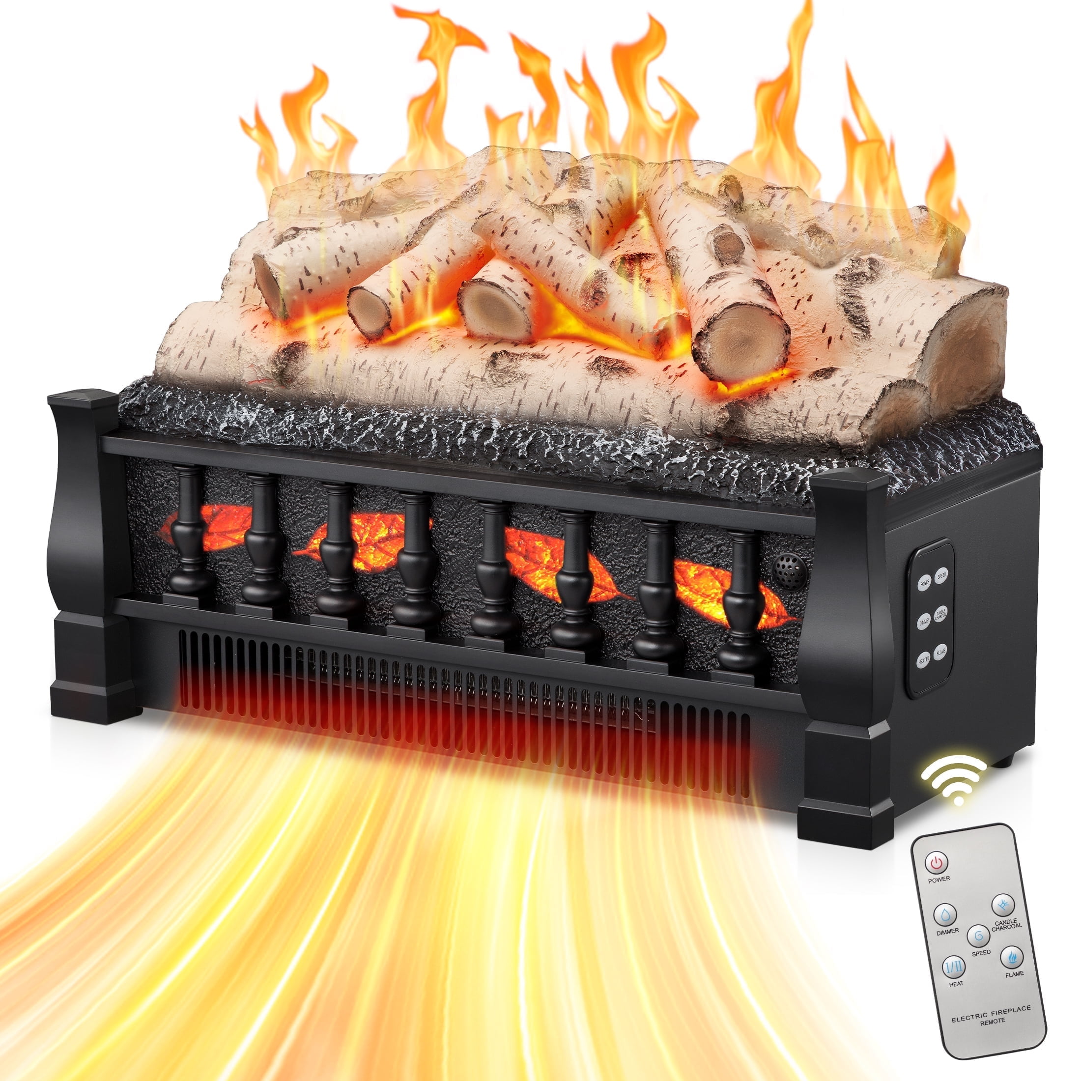 Auseo 21IN Electric Fireplace Log Set Heater, Realistic Ember Bed ...