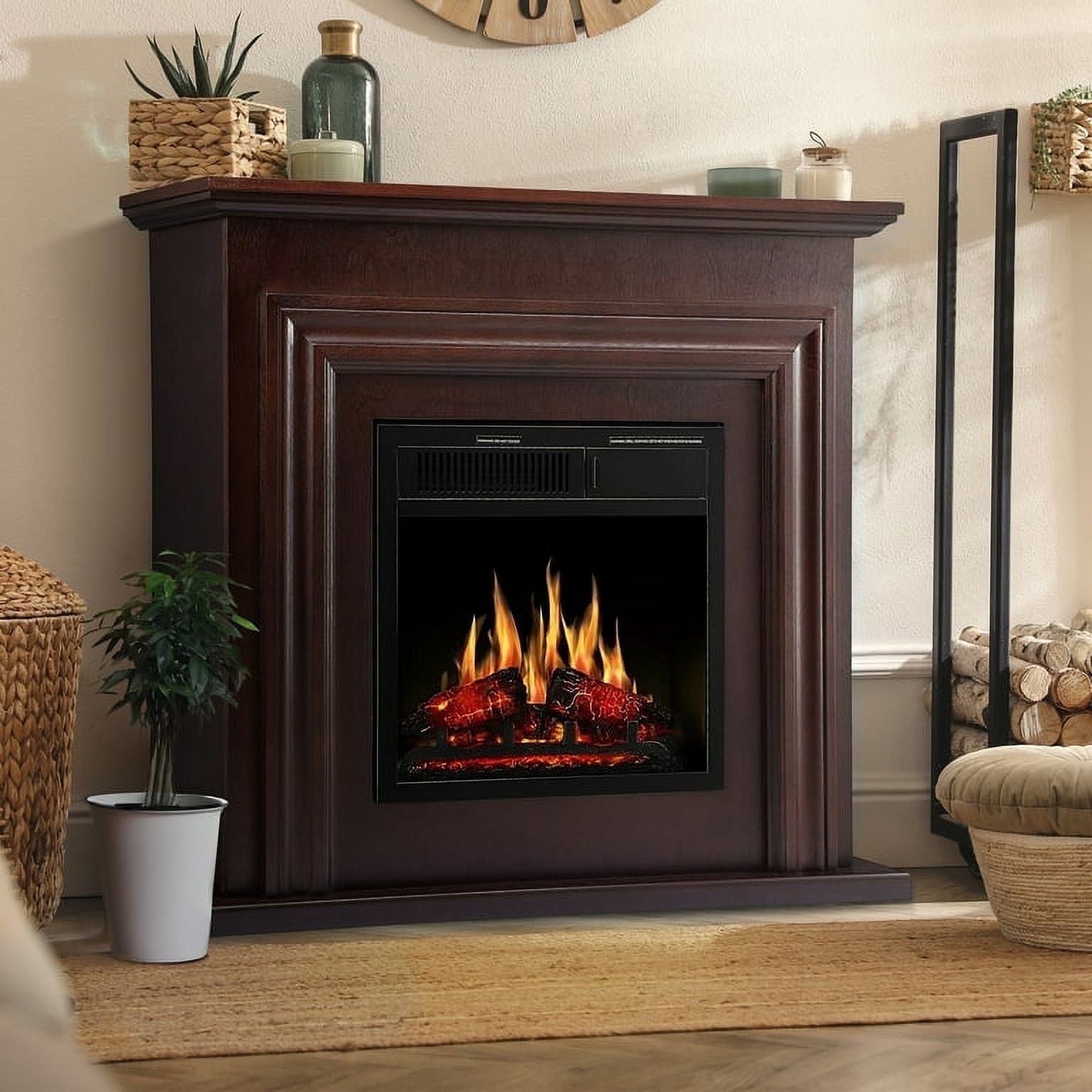 Auseo Electric Fireplace, Free Standing, Wooden Mantel, Remote ...