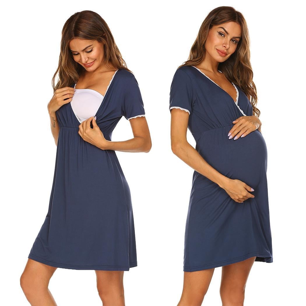 KISSGAL Women Maternity Dress Short Sleeve Nursing Nightgown Soft Sleep ...
