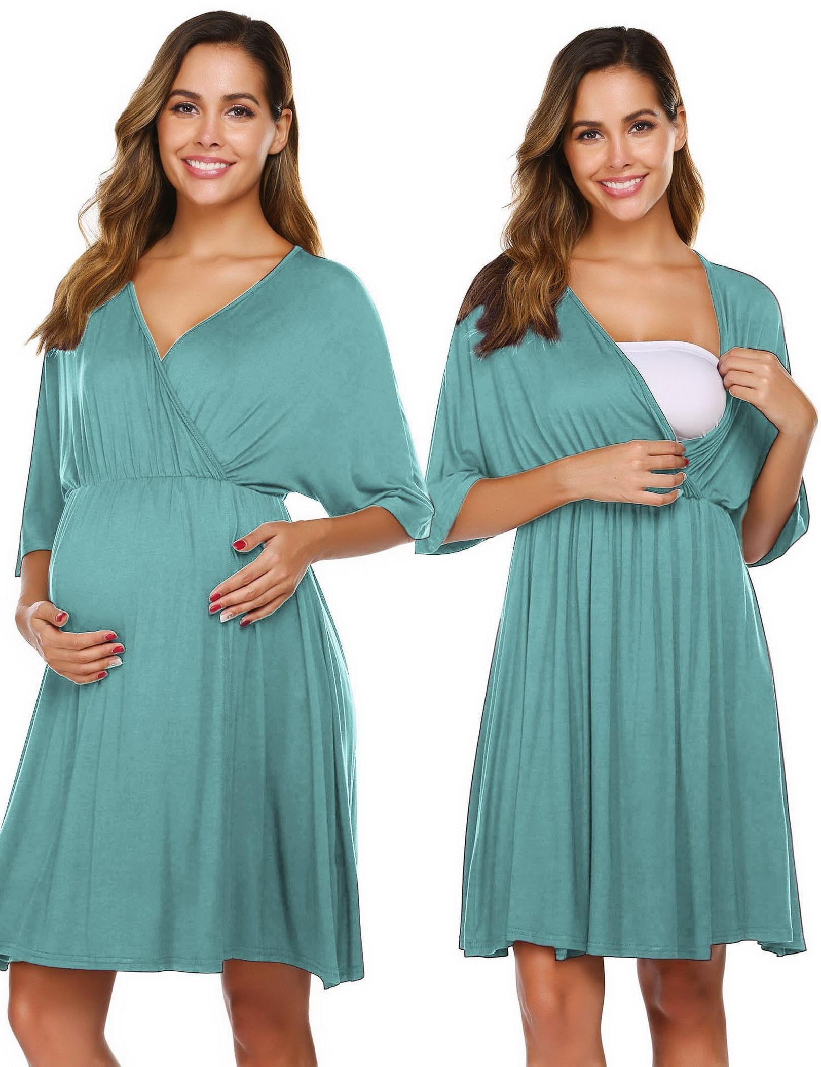 KISSGAL Women's Nursing Nightgown V Neck Maternity Pajama Dress Soft ...