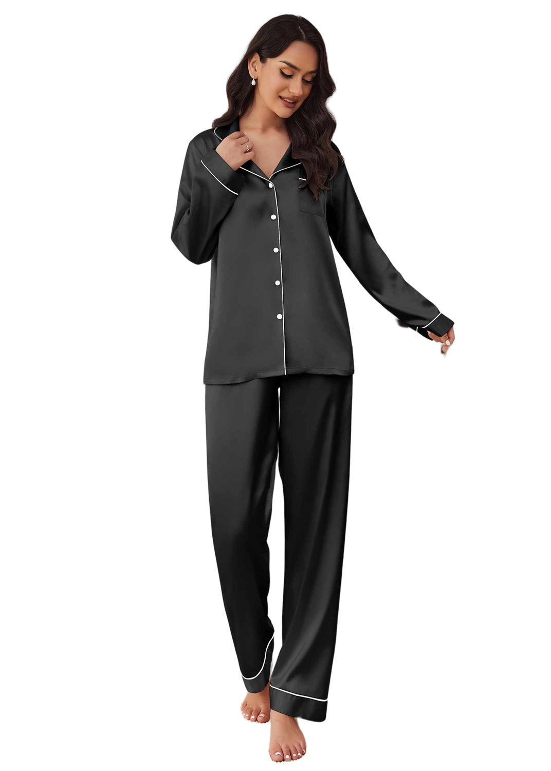 Belles Design Womens Short Sleeve Satin Silk Pajama Set Button Down 2 ...