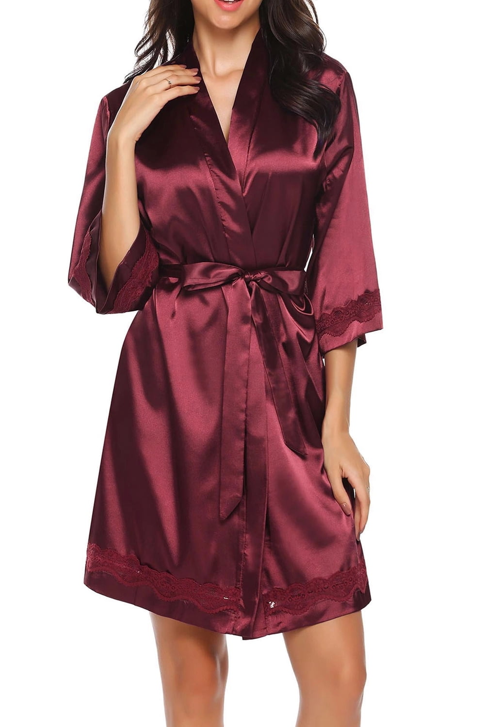 Kissgal Womens Satin Robes Short Bride Bridesmaid Bathrobe Lightweight