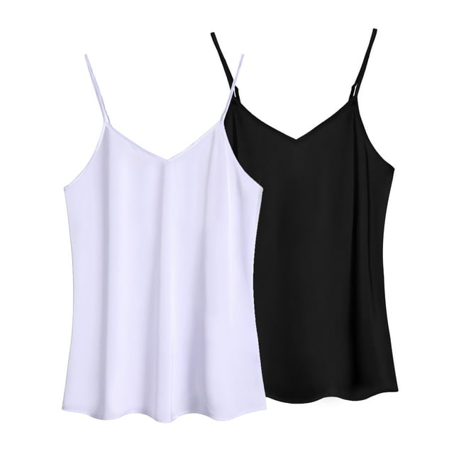 Kissgal Womens Silk Satin Tank Top 2 Pack Camisole Sexy V Neck Loose