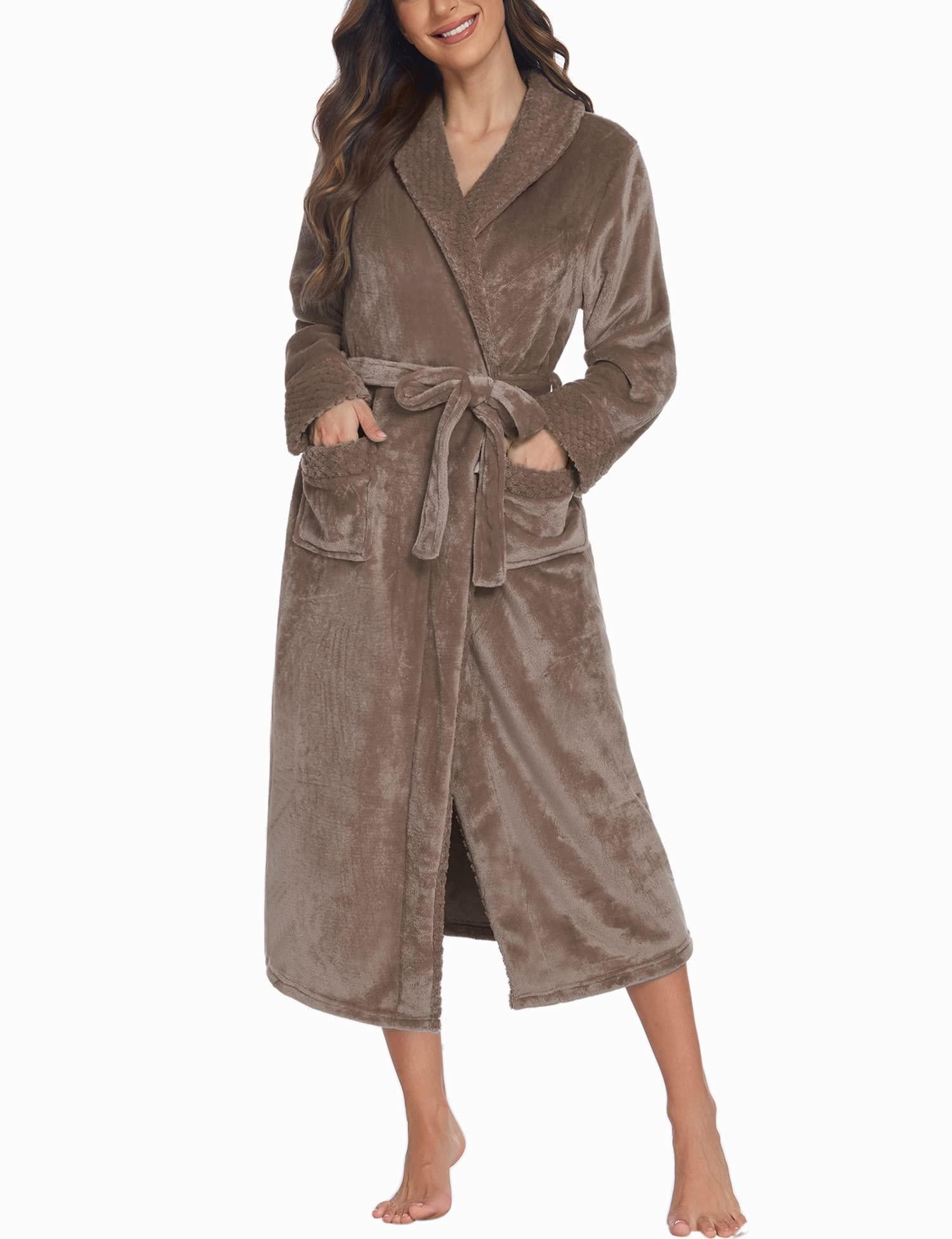 KISSGAL Womens Robes Flannel Kimono Long Bathrobe Warm Terry Cloth ...