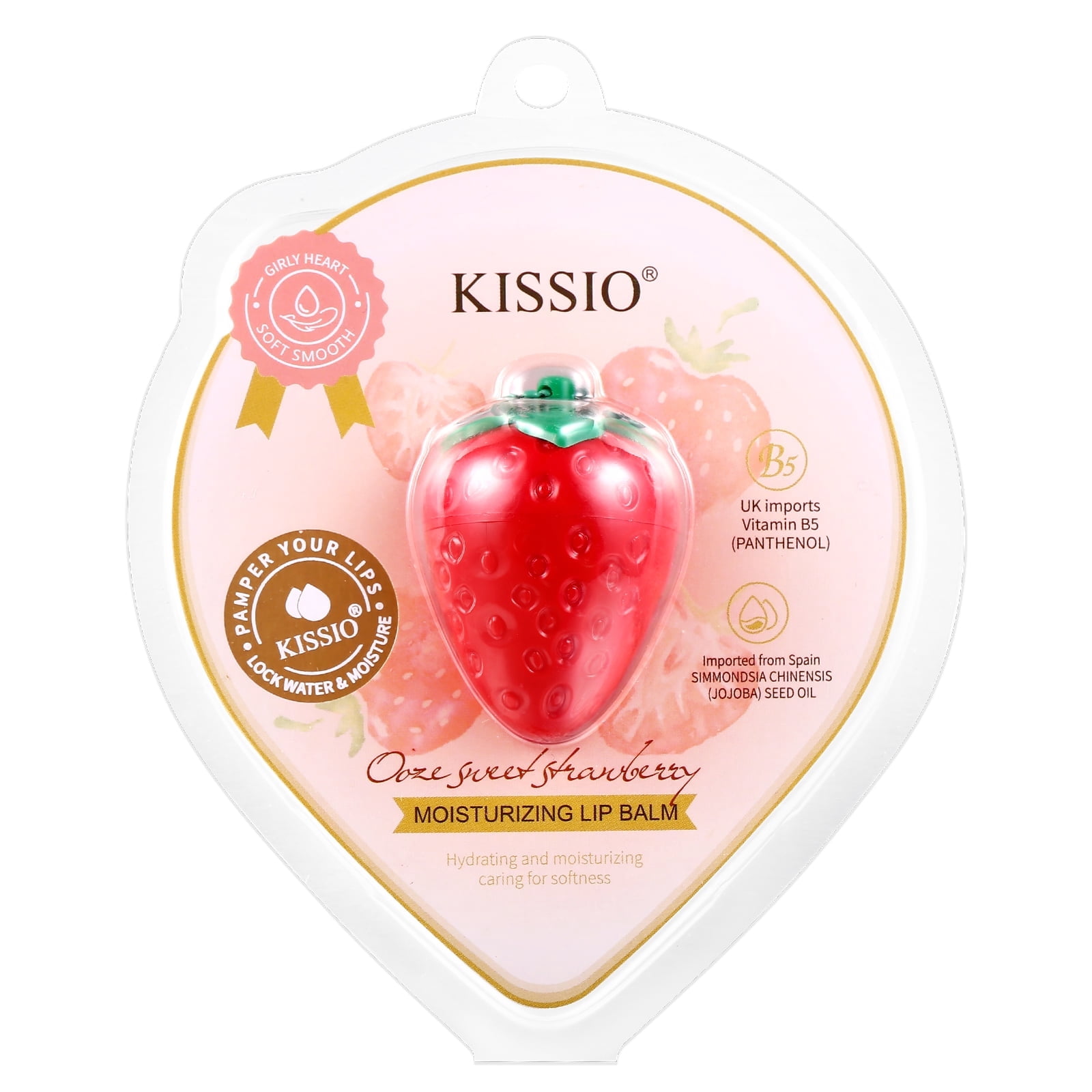 KISSIO Strawberry Lip Balm,Lip Care with B5 Panthenol,Jojoba Seed Oil ...