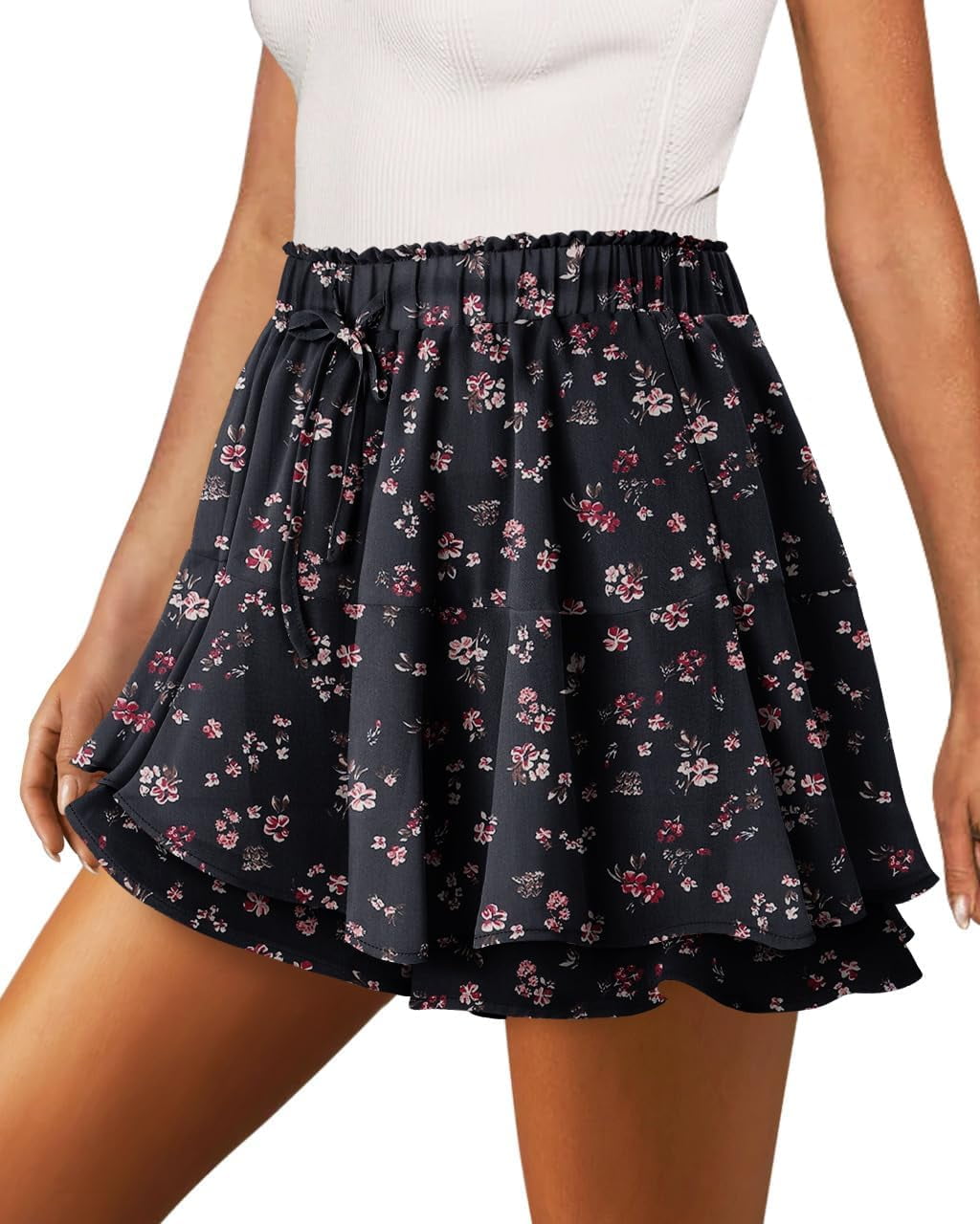 KISSMODA Flowy Shorts for Women Chiffon Ruffle Skorts Mini Skirts for ...