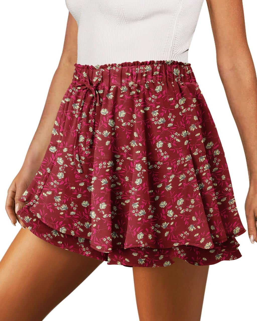 KISSMODA Flowy Shorts for Women Chiffon Ruffle Skorts Mini Skirts for ...