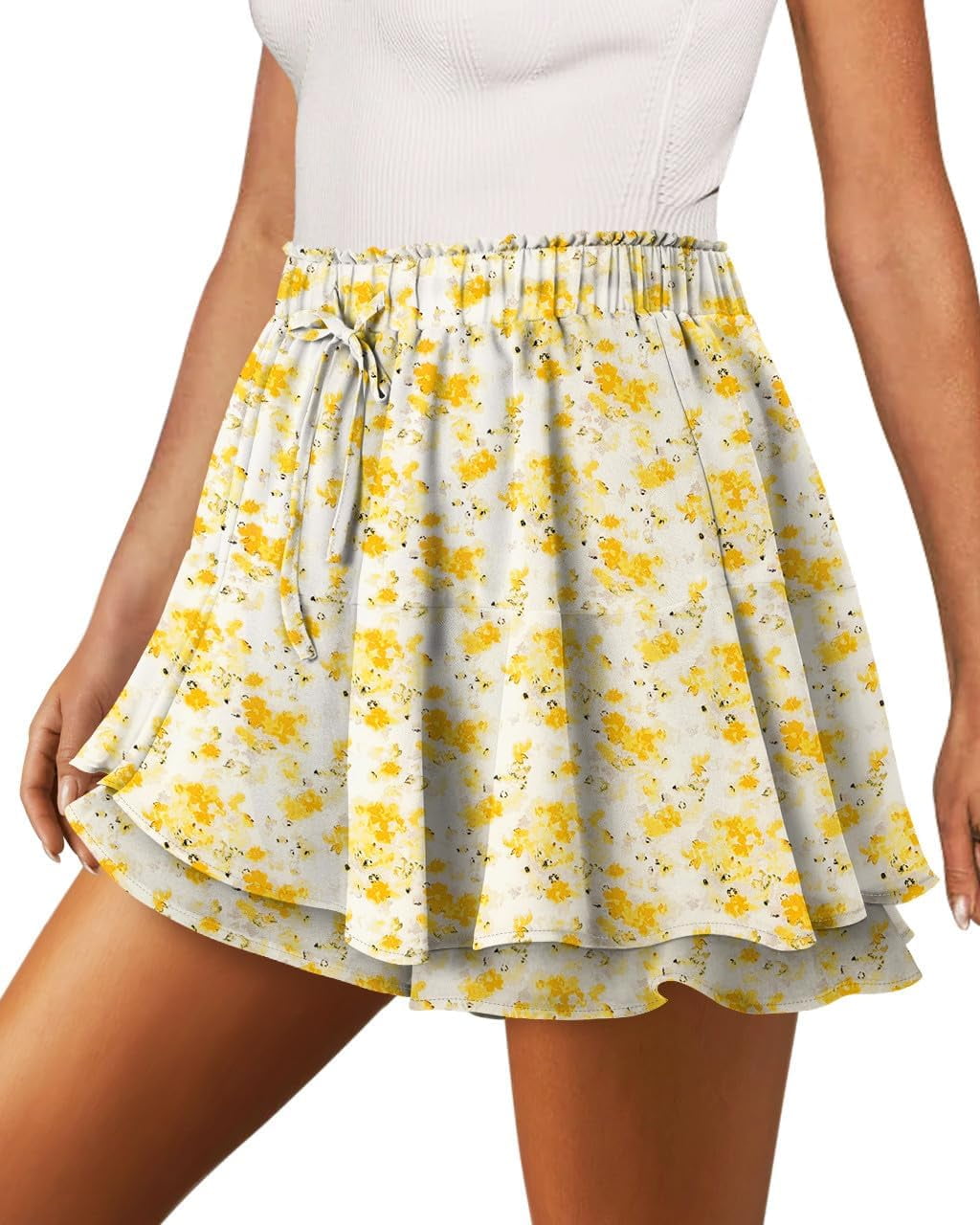 KISSMODA Flowy Shorts for Women Chiffon Ruffle Skorts Mini Skirts for ...