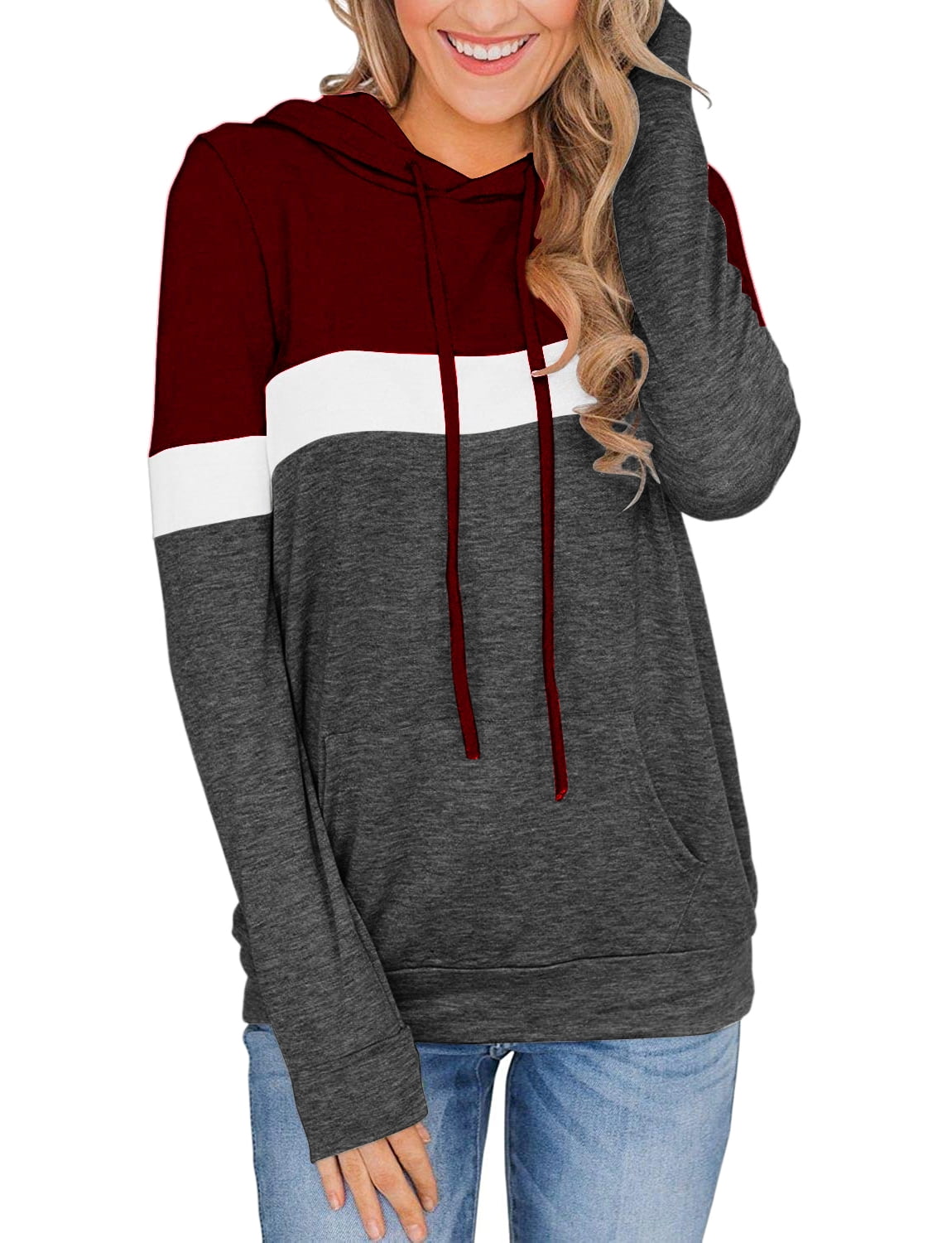 KISSMODA Women's Long Sleeve Hooded Sweatshirt with Drawstring, Casual ...